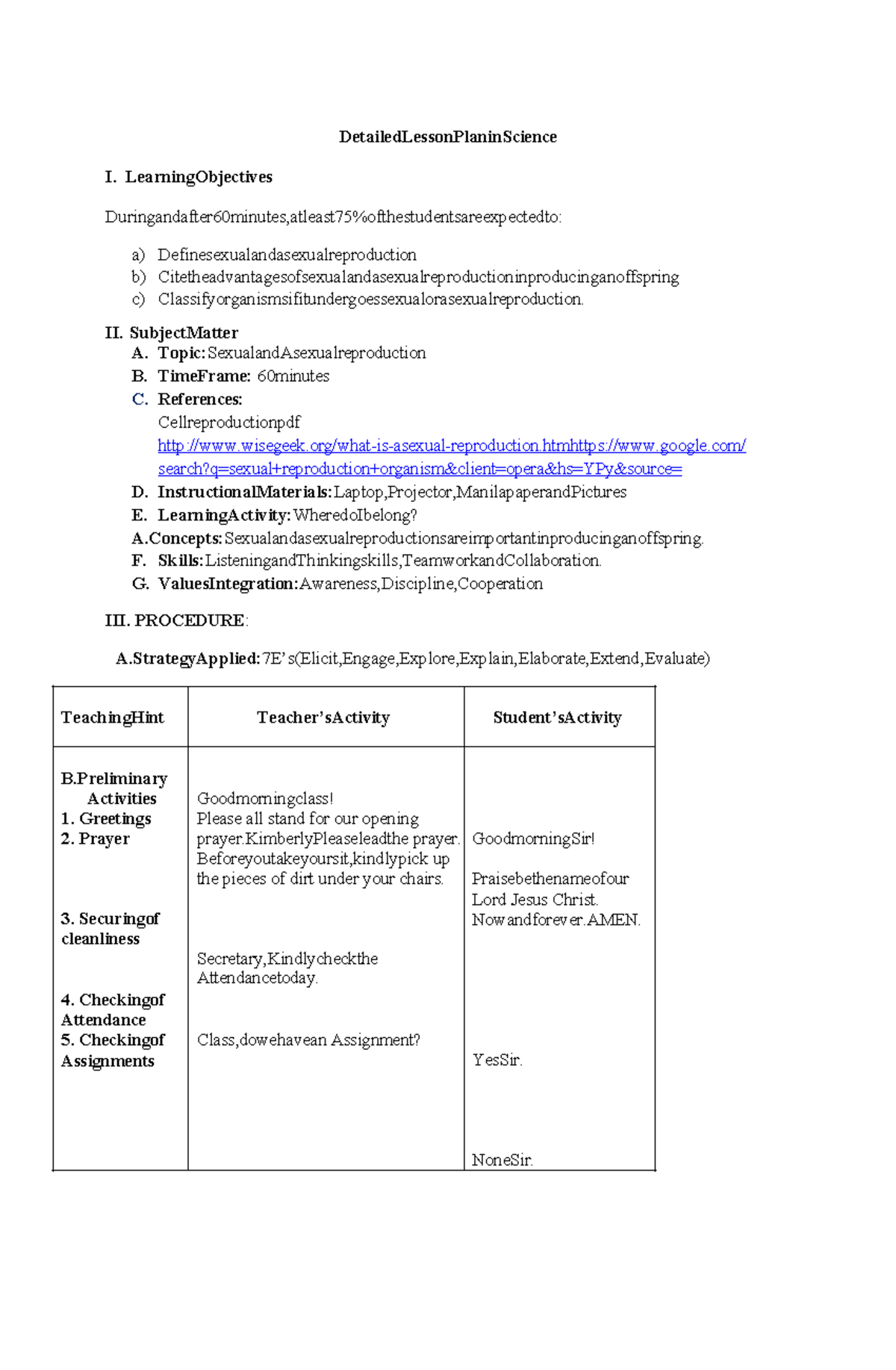 Dlpart - None - DetailedLessonPlaninScience I. LearningObjectives - Studocu