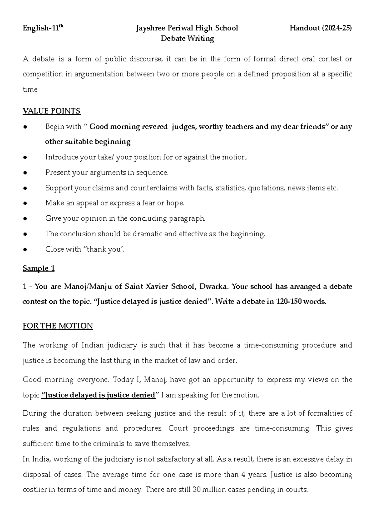 Debate Handout - 2024-25 - English- th Jayshree Periwal High School ...