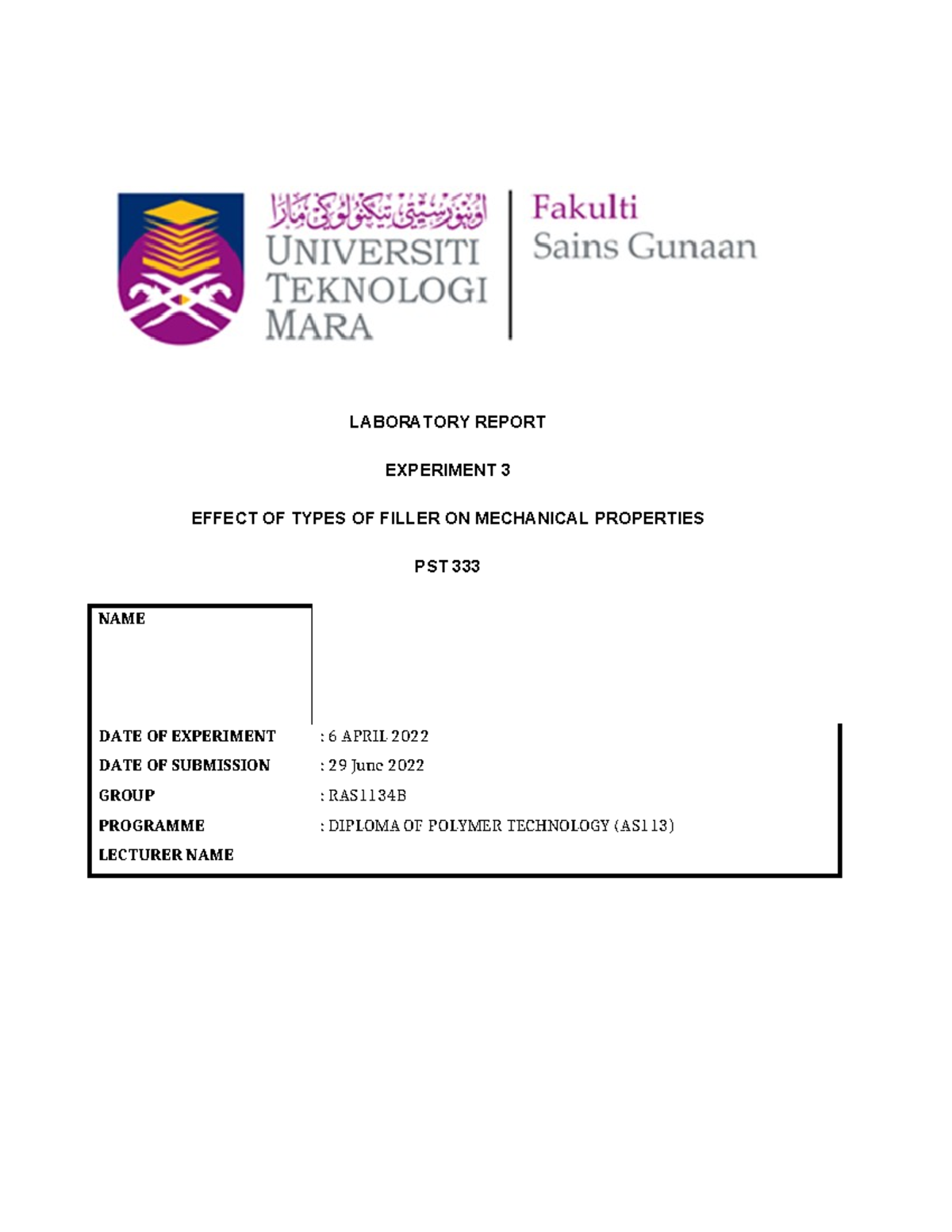 Pst333 experiment 3 - LABORATORY REPORT EXPERIMENT 3 EFFECT OF TYPES OF ...