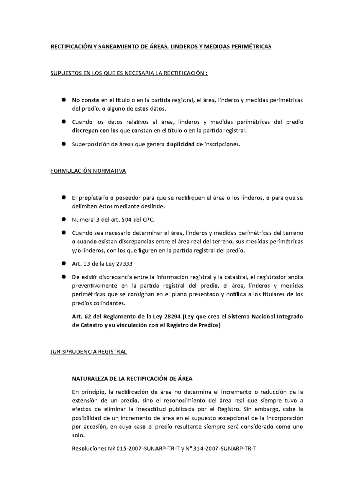 Rectificacion Y Saneamiento DE Areas - RECTIFICACIÓN Y SANEAMIENTO DE ÁREAS, LINDEROS Y MEDIDAS ...