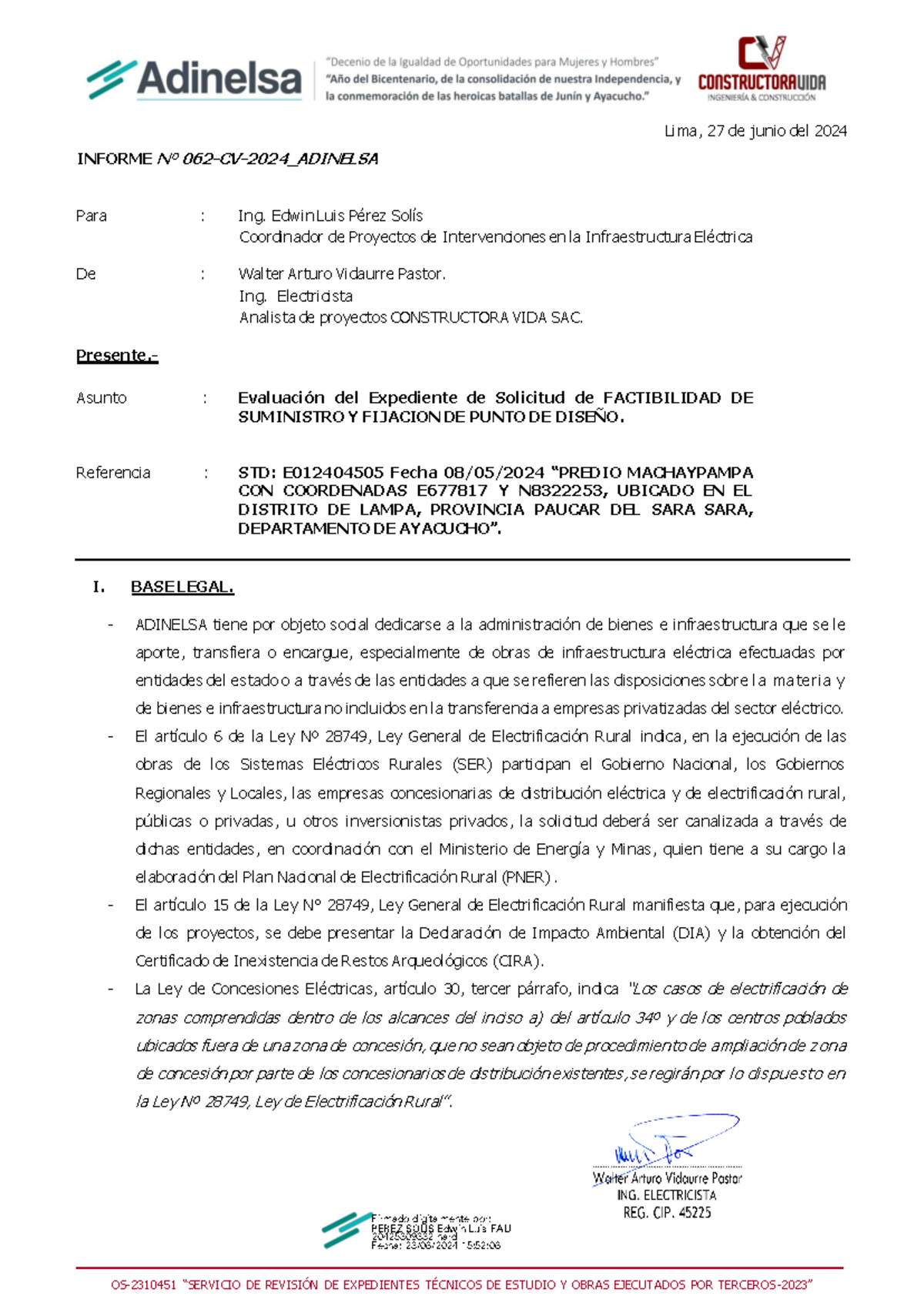 Informeno. 062-CV-2024- Adinelsa - OS- 2310451 “SERVICIO DE REVISIÓN DE ...