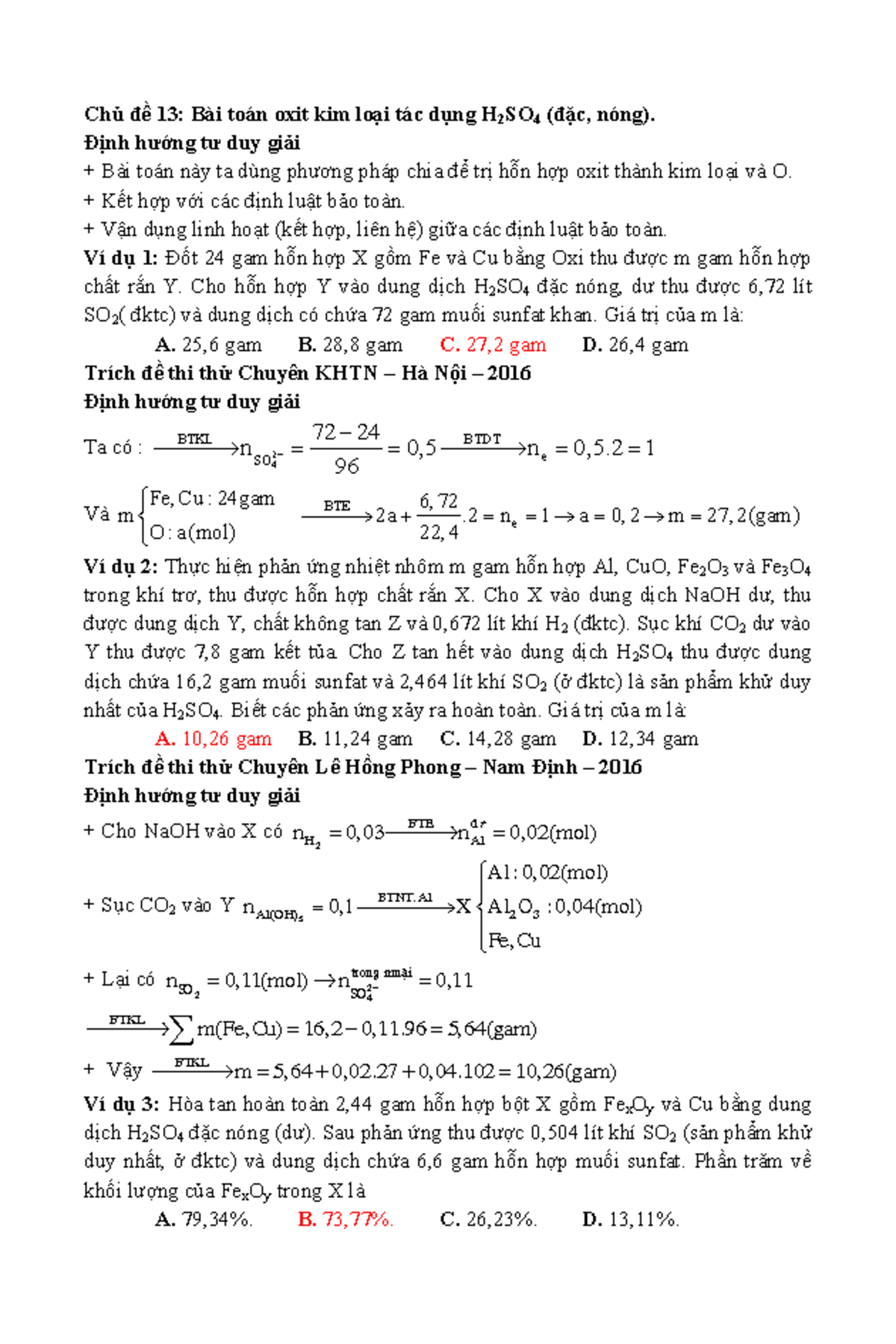 CĐ 13 oxit KL H2SO4 đ n - hoa12 - Chÿ ß 13: Bài toán oxit kim lo¿i tác dÿng H 2 SO 4 ( ¿c, nóng ...