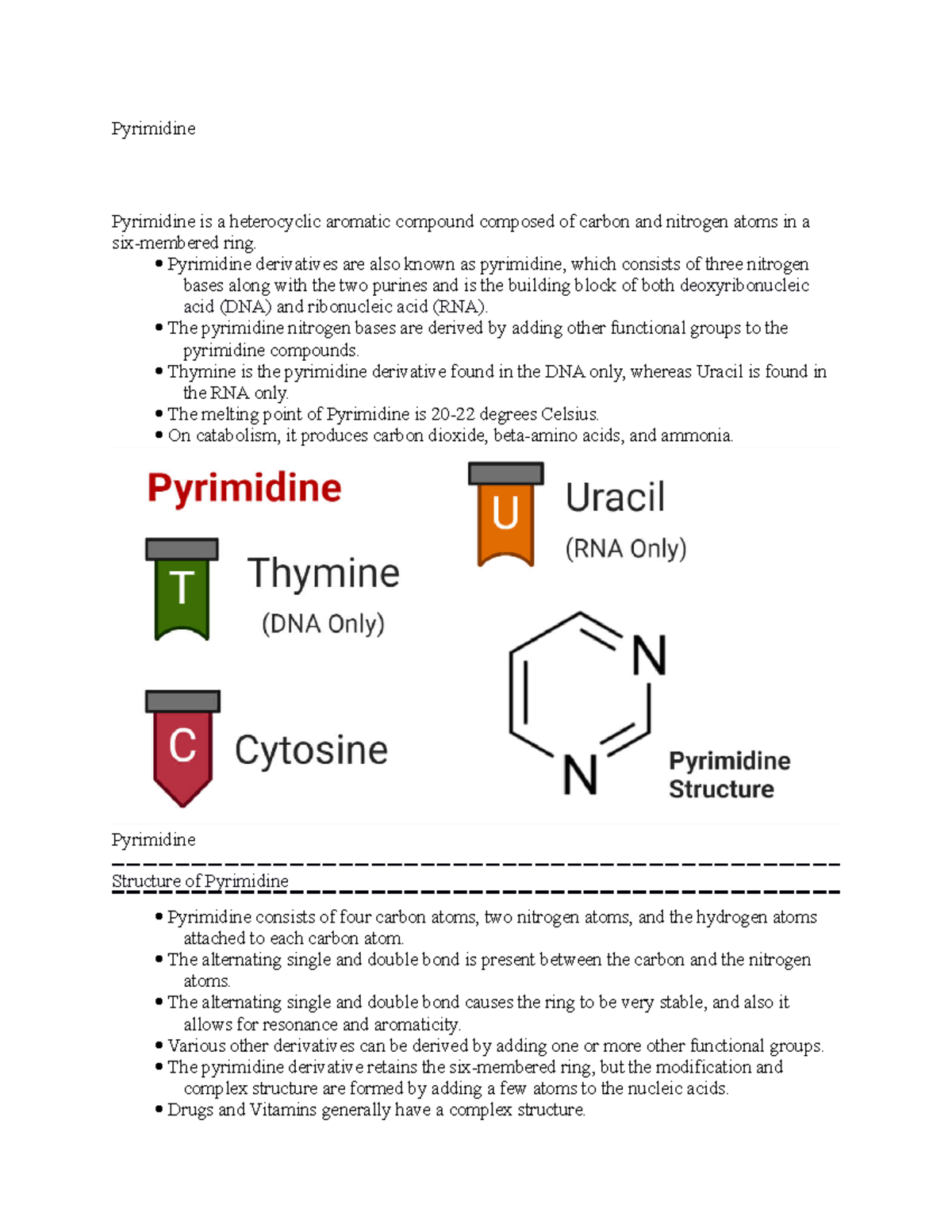 Pyrimidine - notes - Pyrimidine Pyrimidine is a heterocyclic aromatic ...