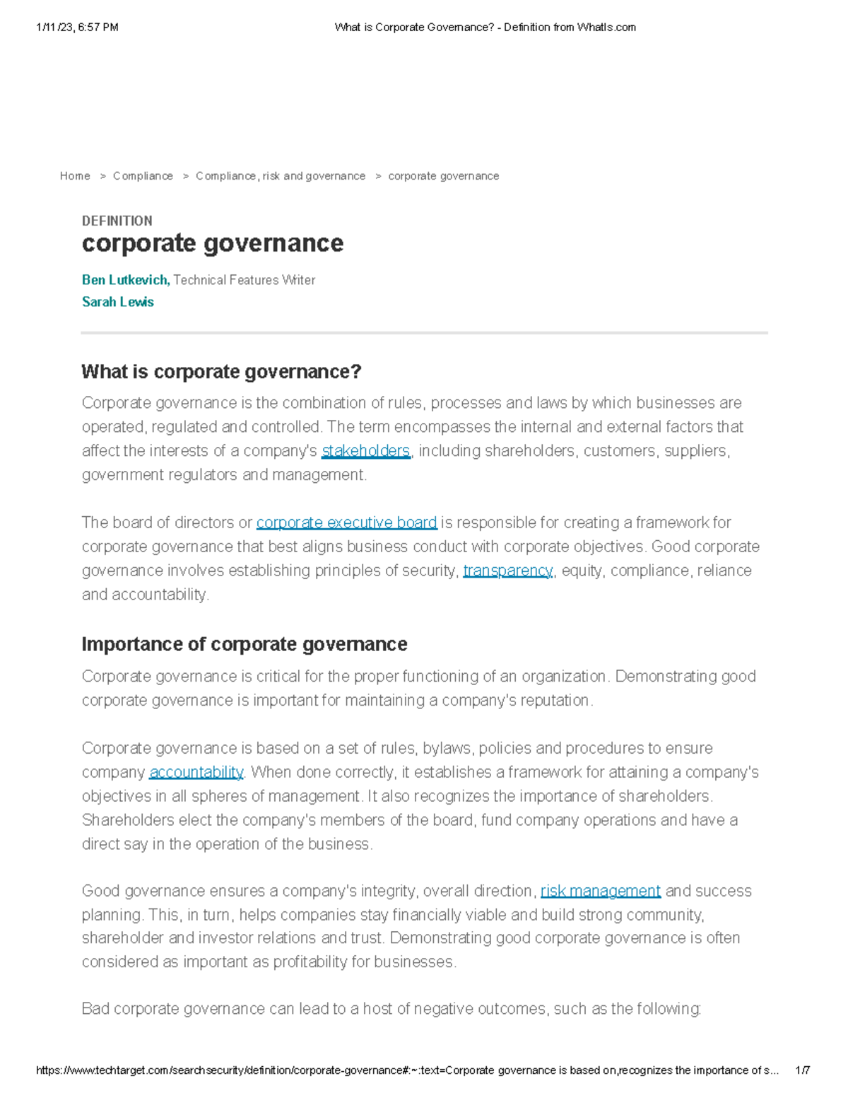 Module one corporate governance part 1 - Home > Compliance > Compliance ...