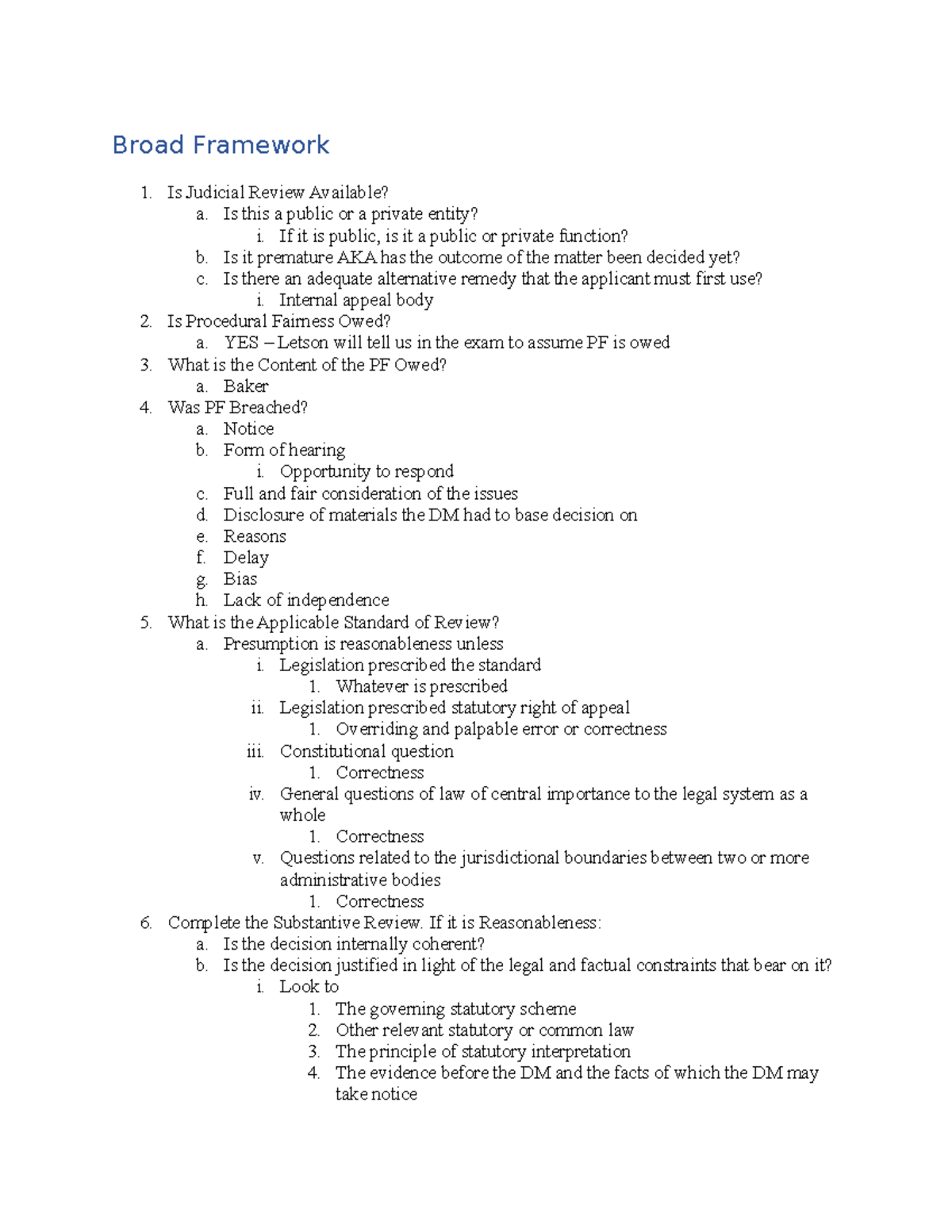 Broad Framework for Fact Patterns - Broad Framework Is Judicial Review ...