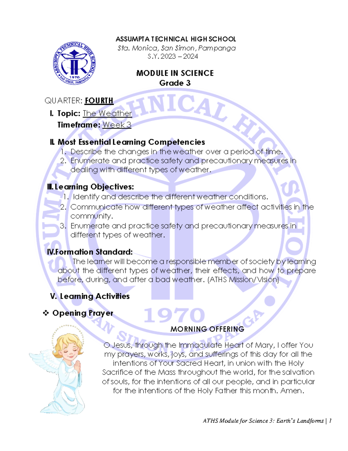 Science 3 Quarter 4 Module 3 - The Weather - ATHS Module for Science 3 ...
