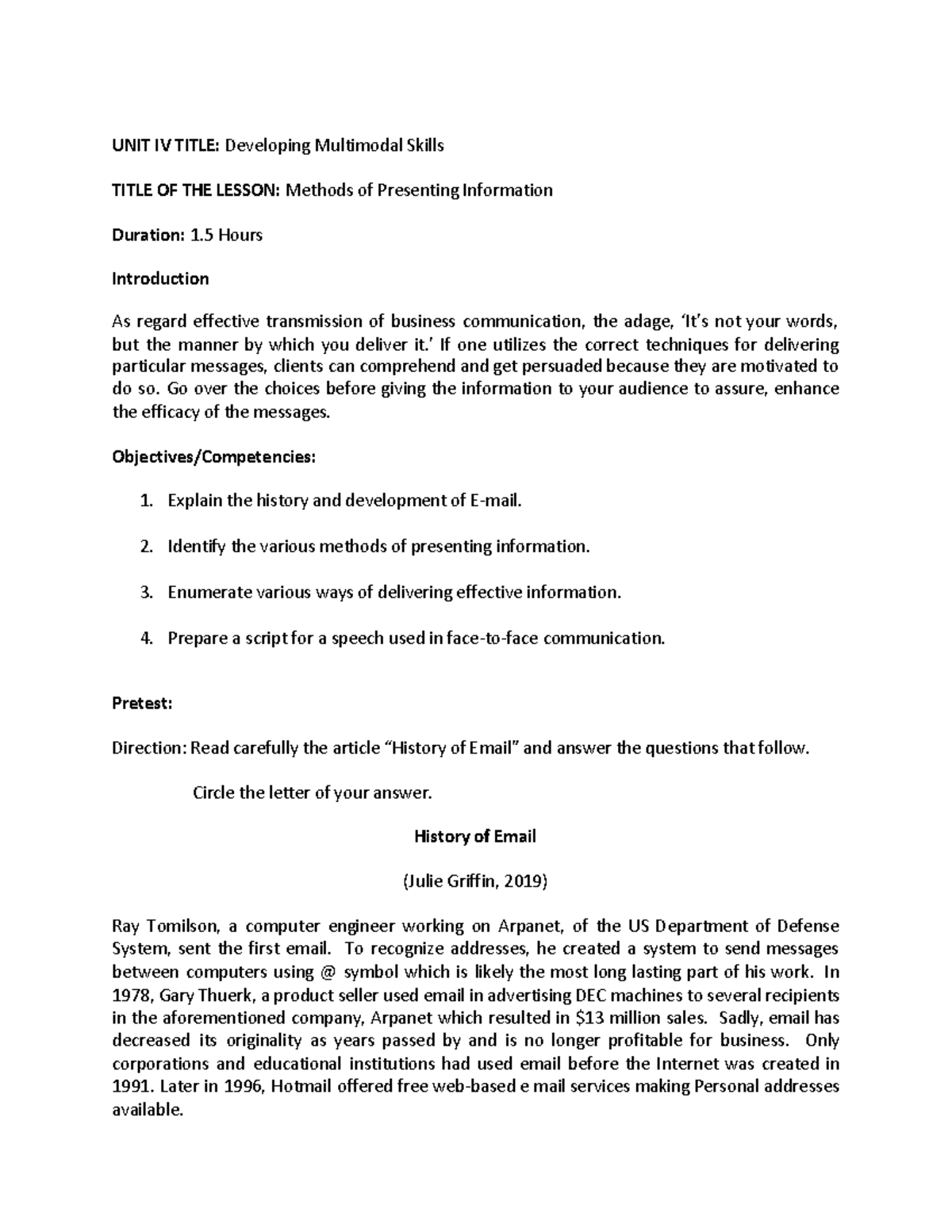 34 Unit 1V Lesson 4 - pcm - UNIT IV TITLE: Developing Multimodal Skills ...