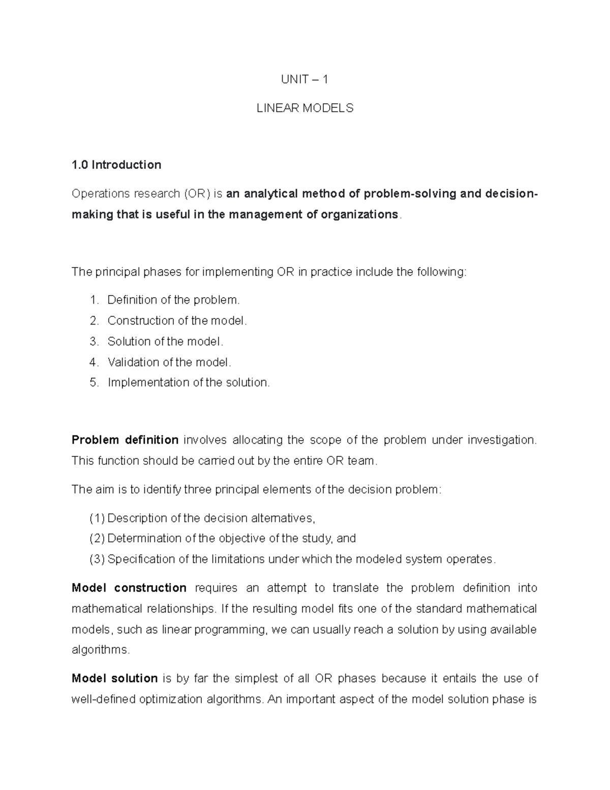 Optimization Techniques - Notes - UNIT – 1 LINEAR MODELS 1 Introduction ...