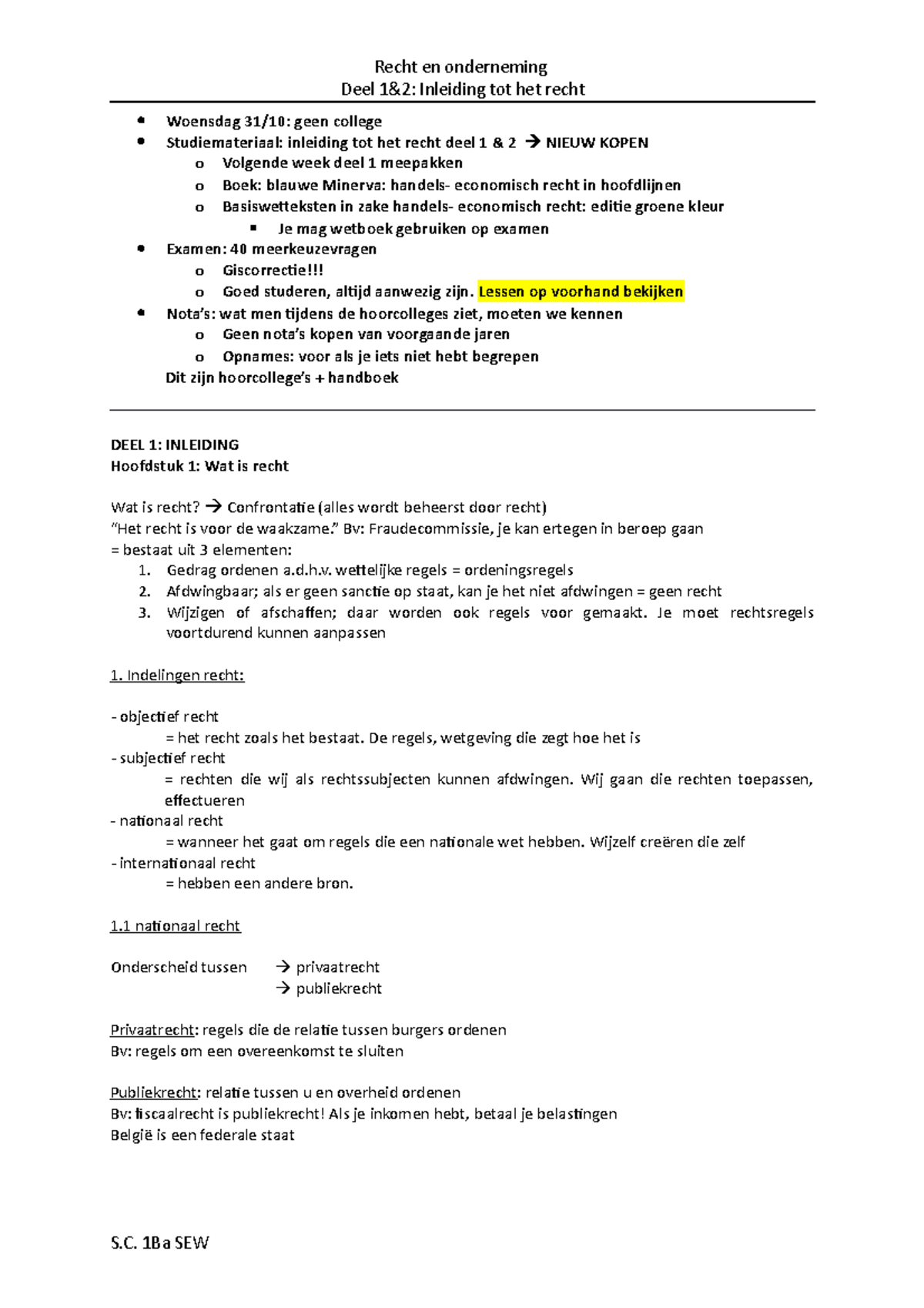 Recht En Onderneming College Aantekeningen 1 16 Recht En