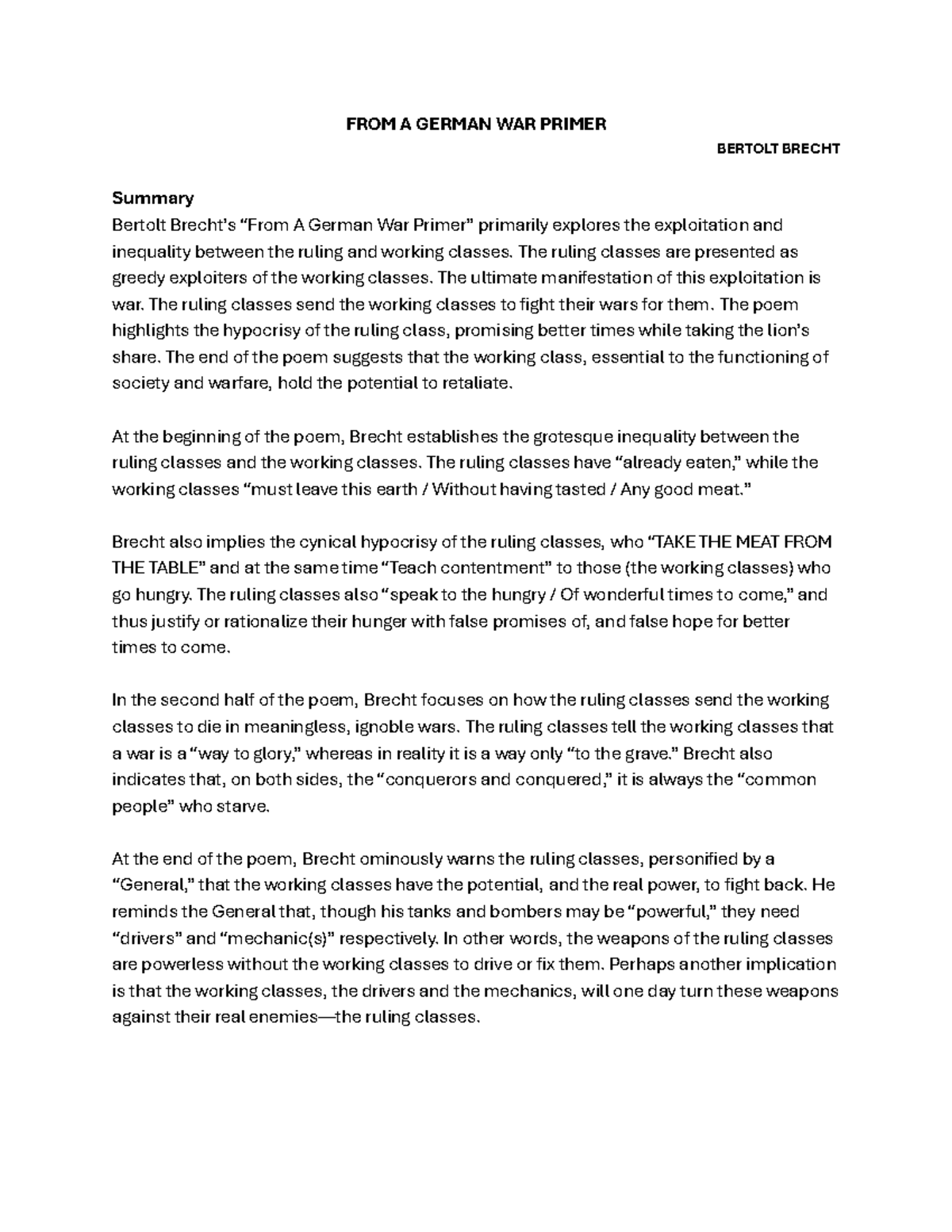 From A German War Primer by Bertolt Brecht - FROM A GERMAN WAR PRIMER ...