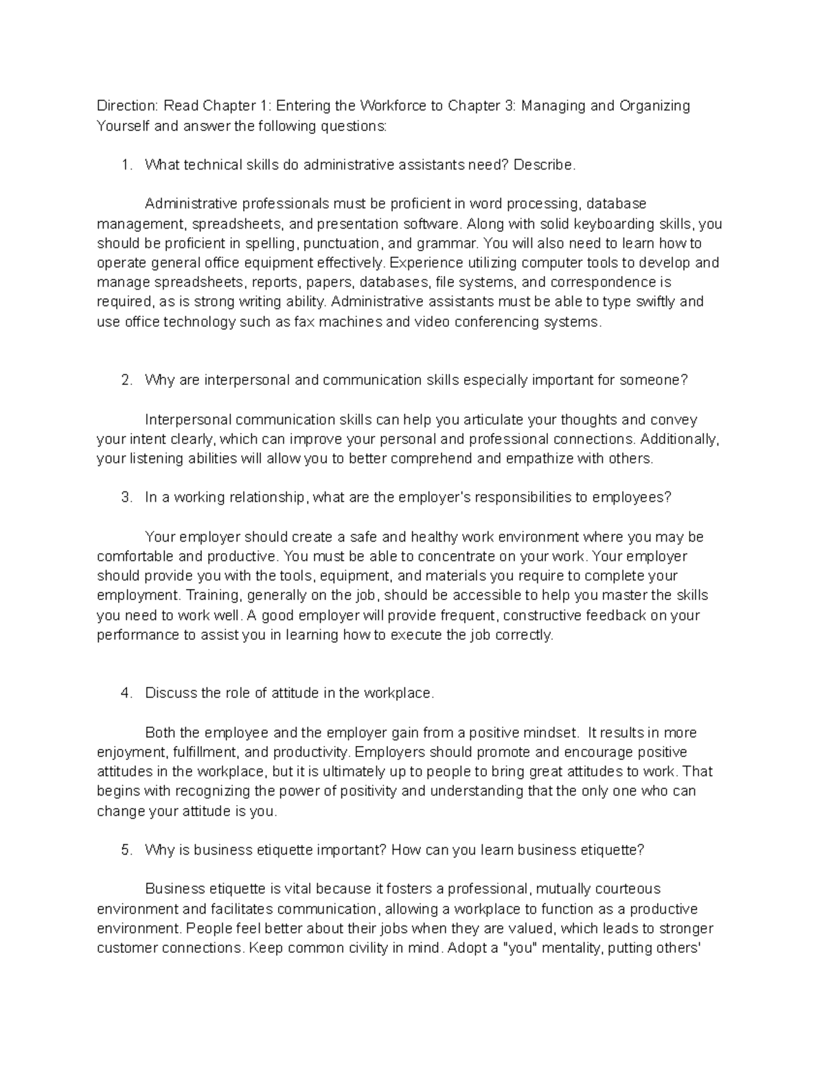 Assignment #1 - Done - Direction: Read Chapter 1: Entering the ...