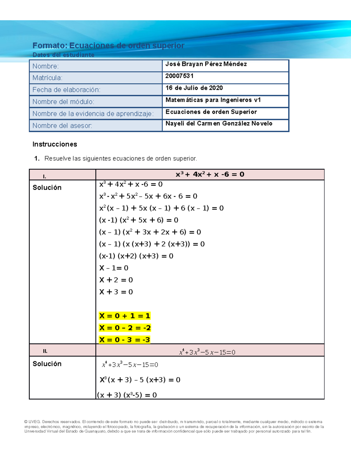 Ecuaciones De Orden Superior Formato Ecuaciones De Orden Superior
