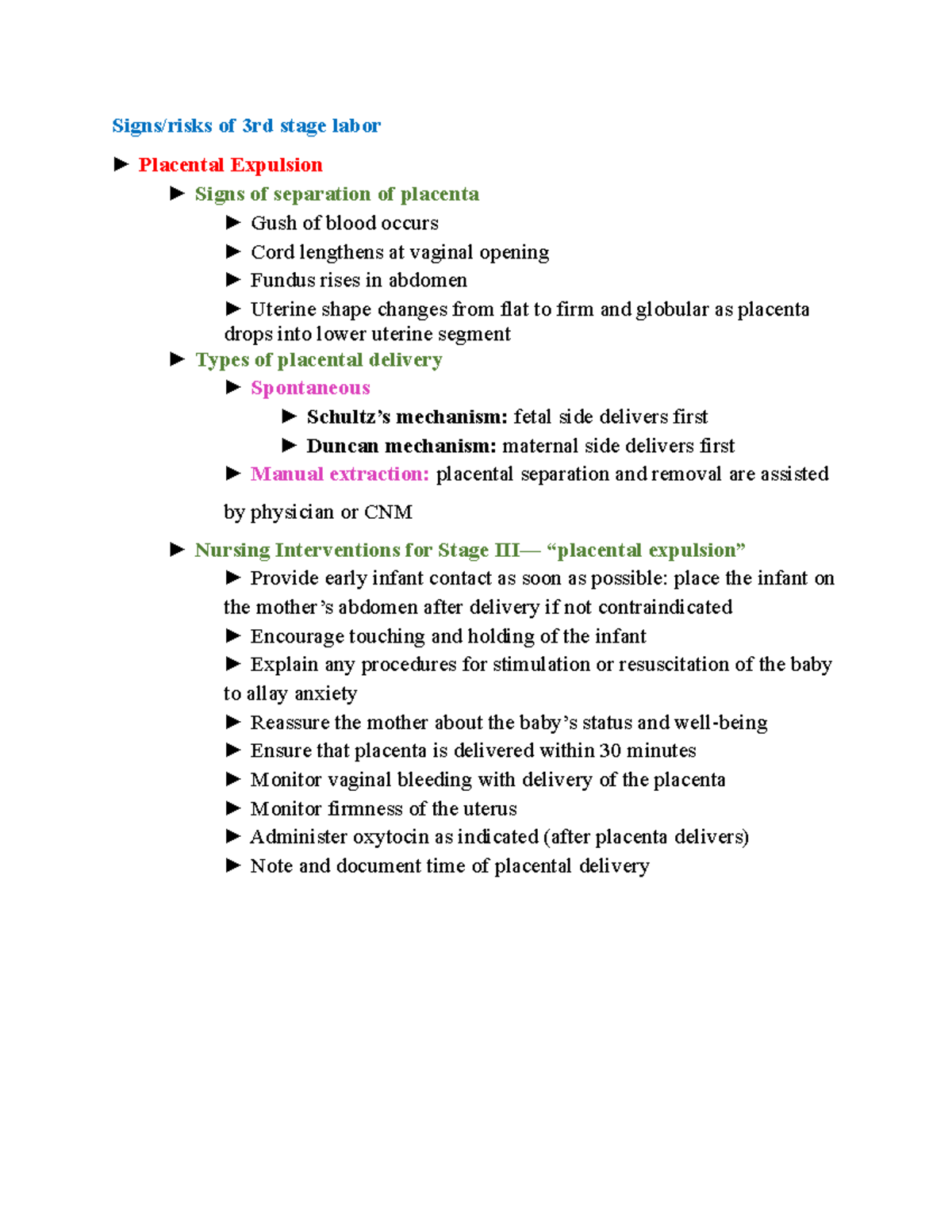 OB Signs and risks of 3rd stage labor - Signs/risks of 3rd stage labor ...