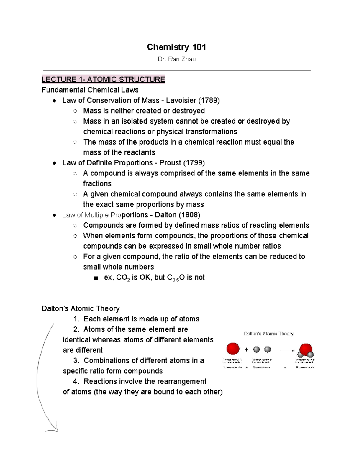 Chemistry 101 Entire Course Notes - Chemistry 101 Dr. Ran Zhao LECTURE ...