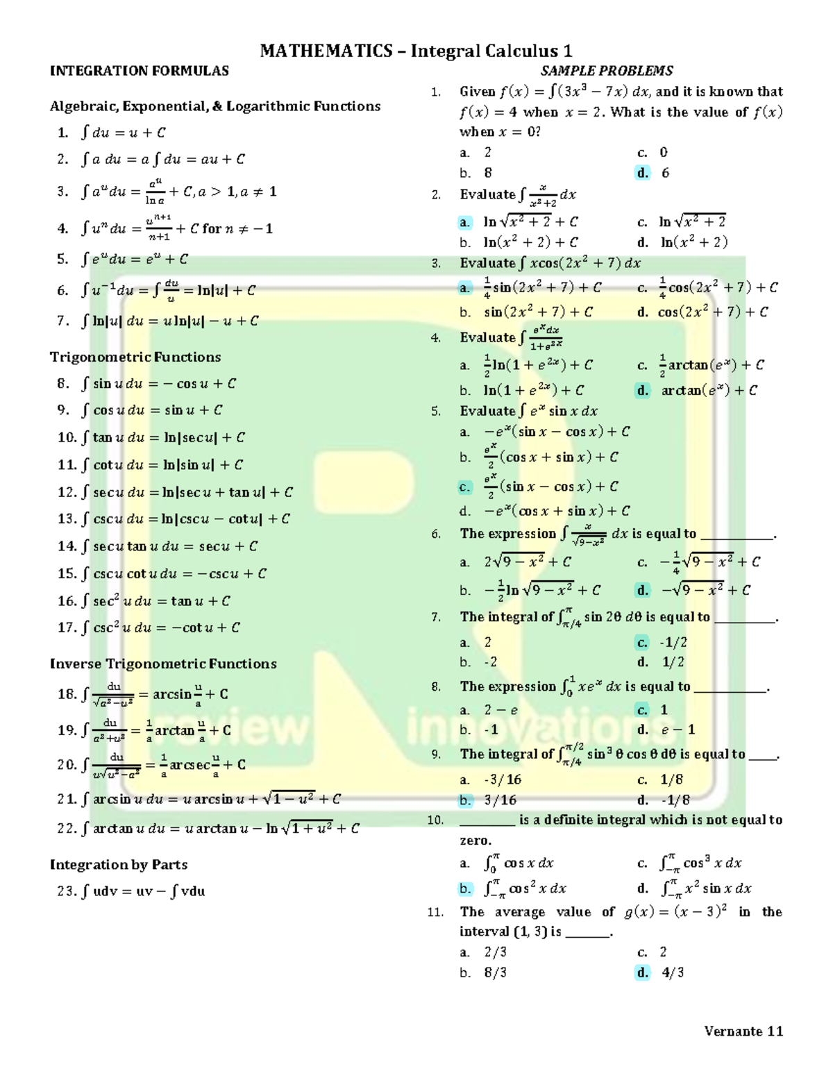 Integral Calculus 1 - ∫ 𝑑𝑢 = 𝑢 + 𝐶 2. ∫ 𝑎 𝑑𝑢 = 𝑎 ∫ 𝑑𝑢 = 𝑎𝑢 + 𝐶 3. ∫ 𝑎 𝑢 ...
