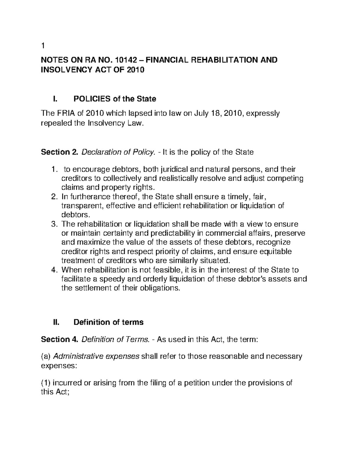 Notes on RA No - RFLIB - NOTES ON RA NO. 10142 – FINANCIAL ...