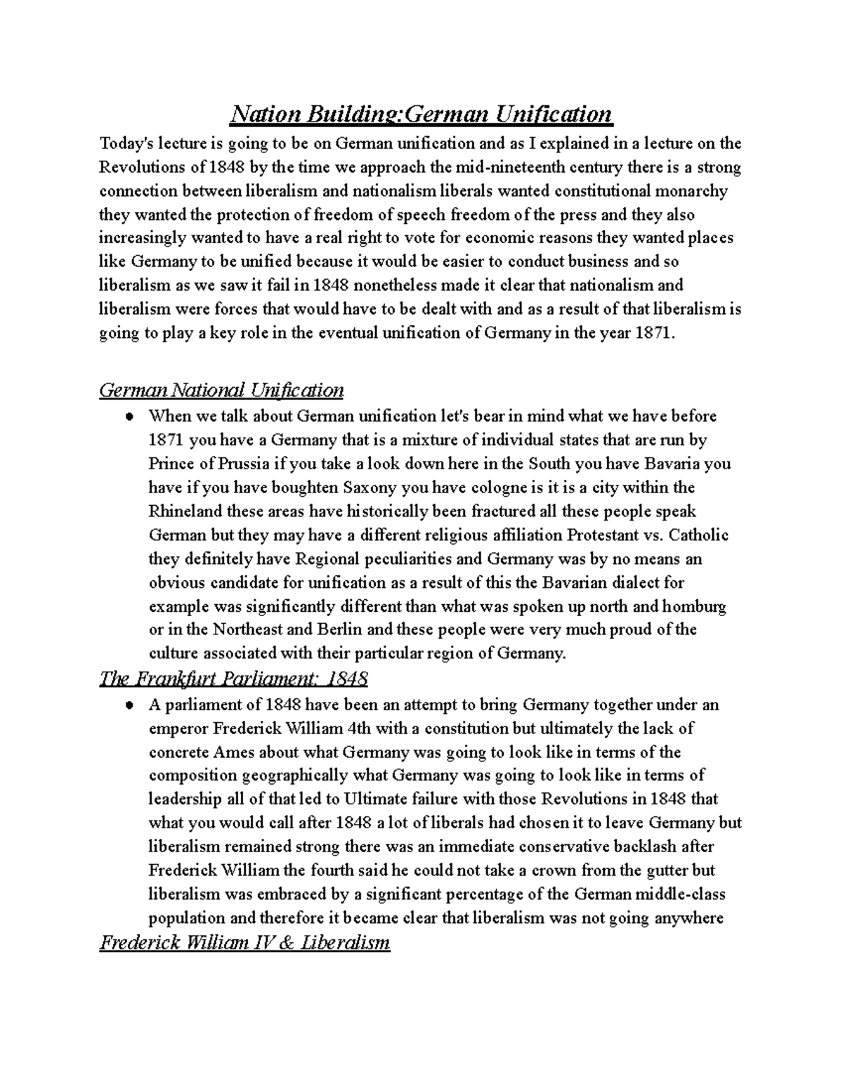 Nation Building German Unification - Nation Building:German Unification ...