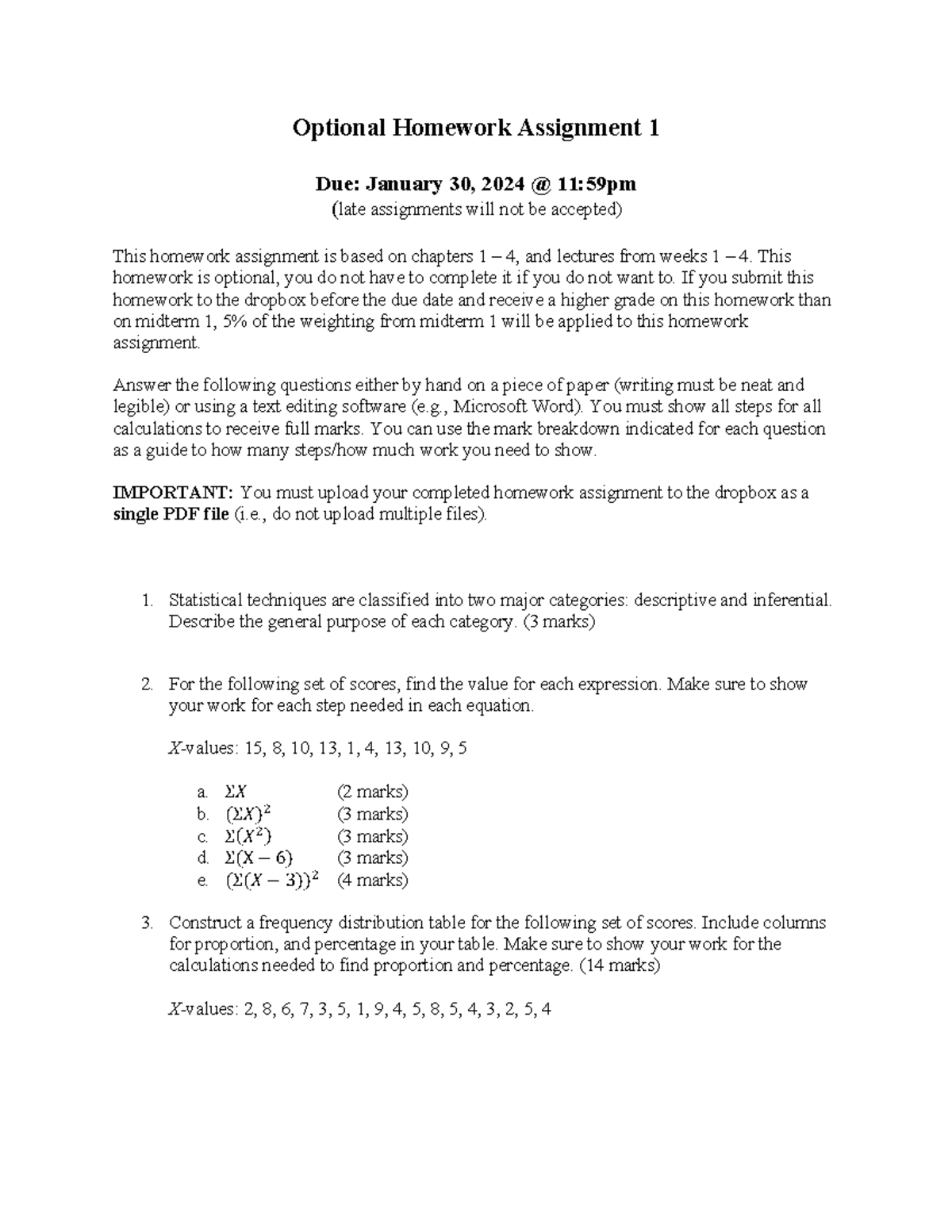 Optional Homework Assignment 1 - This homework is optional, you do not have to complete it if ...