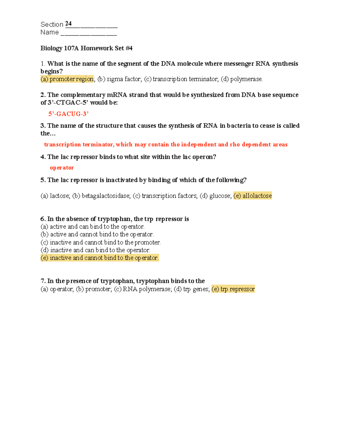 BIOL 107AS Homework set 4 - 24 Section ______________ Name ...