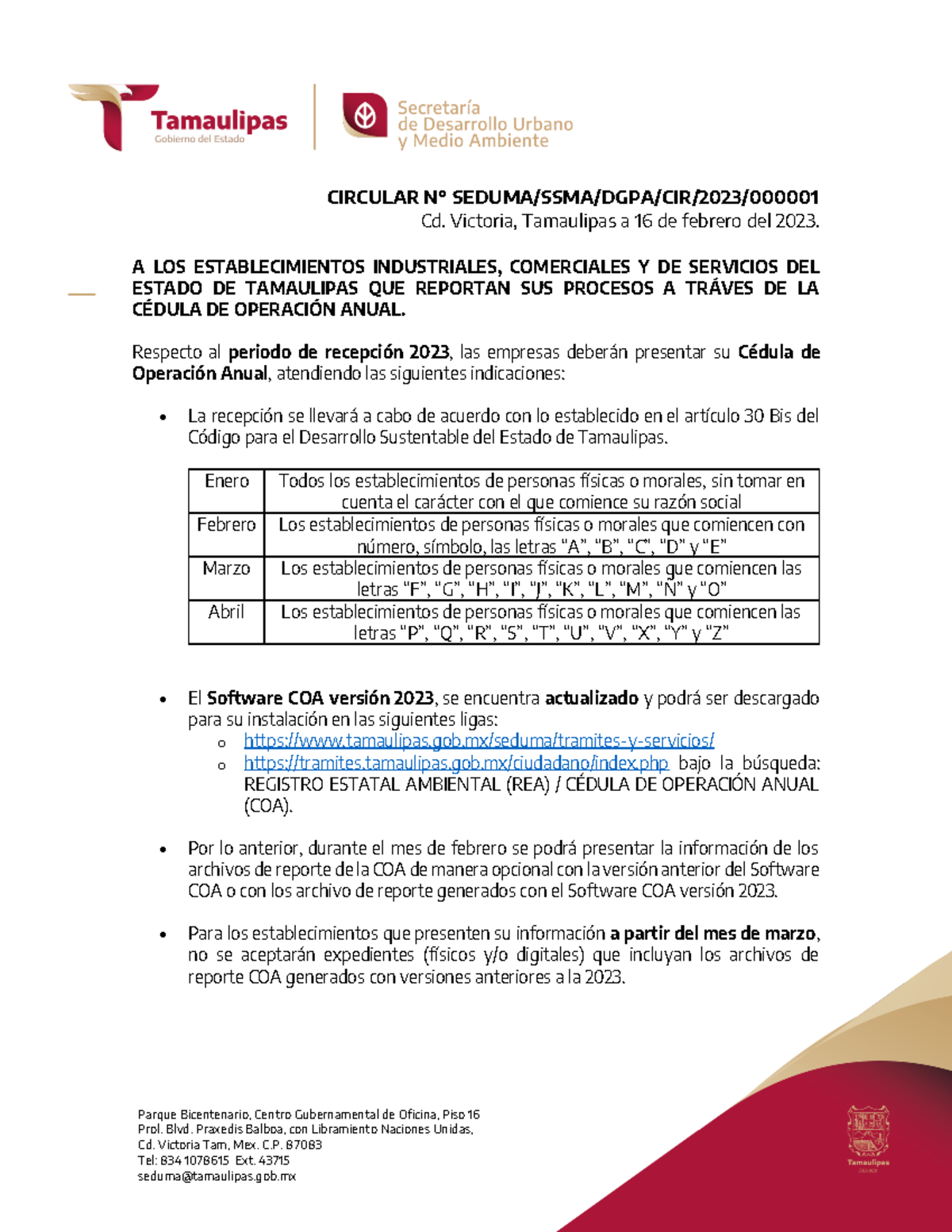 Circular-coa - LAS OBLIGACIONES AMBIENTALES A CUBRIR ESTATAL Y FEDERAL ...