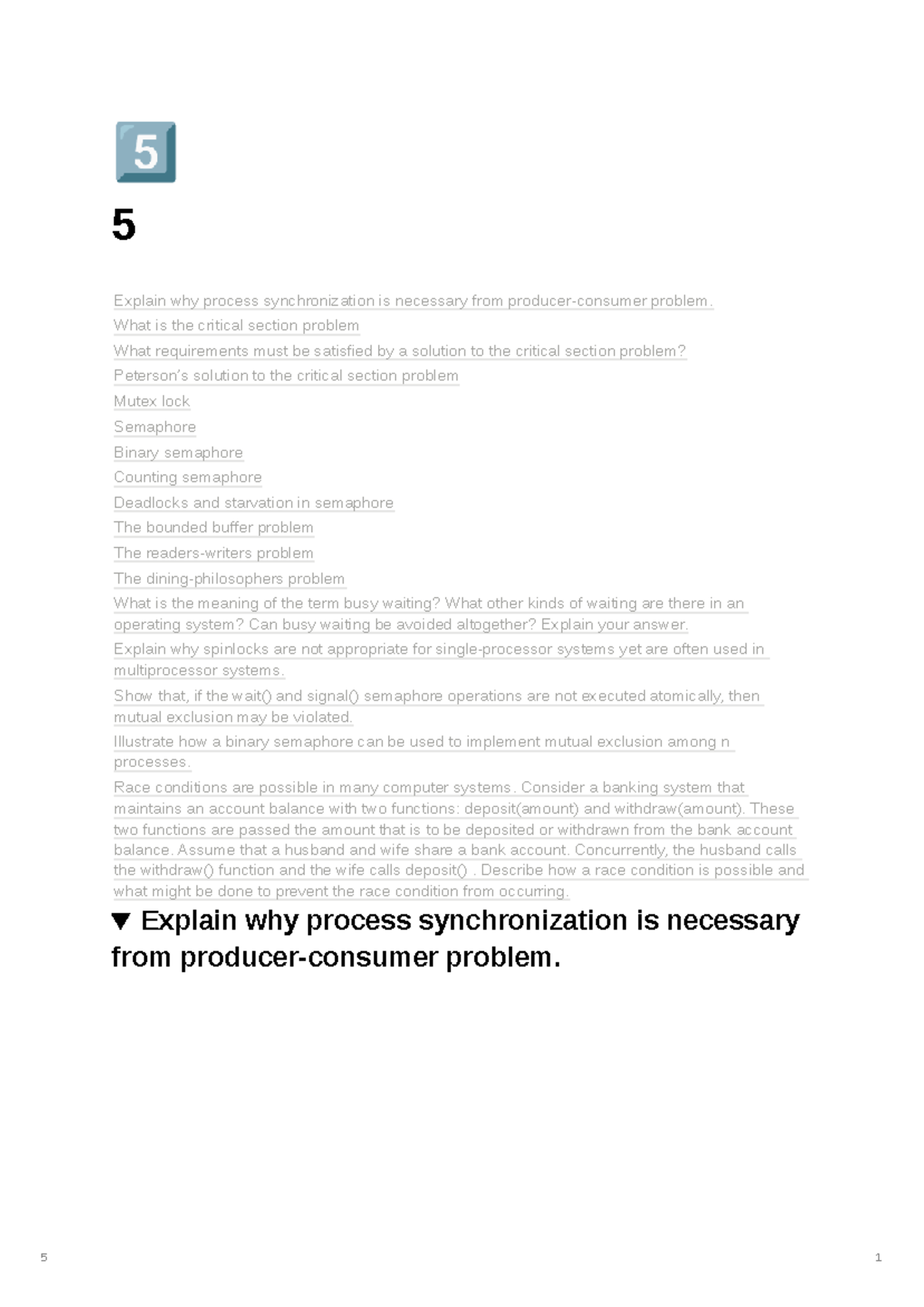 CH 5 - Notes on Chapter 5 - 󾠲 5 Explain why process synchronization is ...