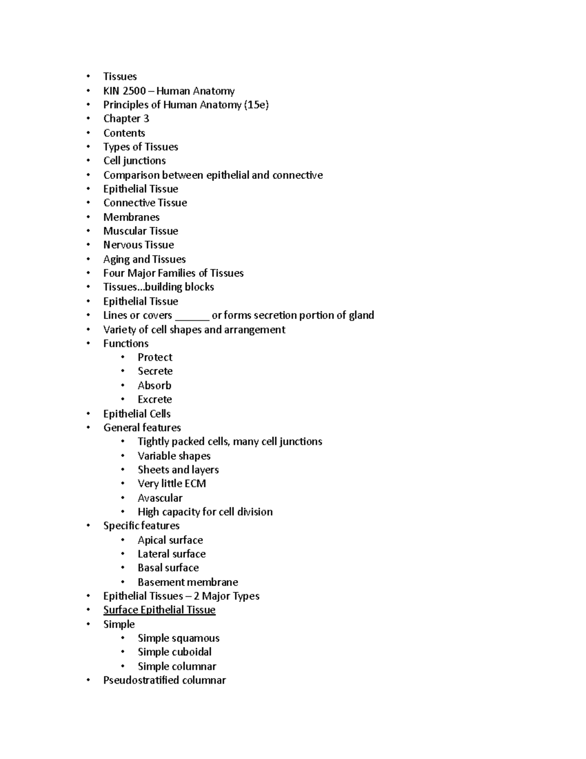 Tissues 3 - Word - Human Anatomy Notes were taken during class, and all ...