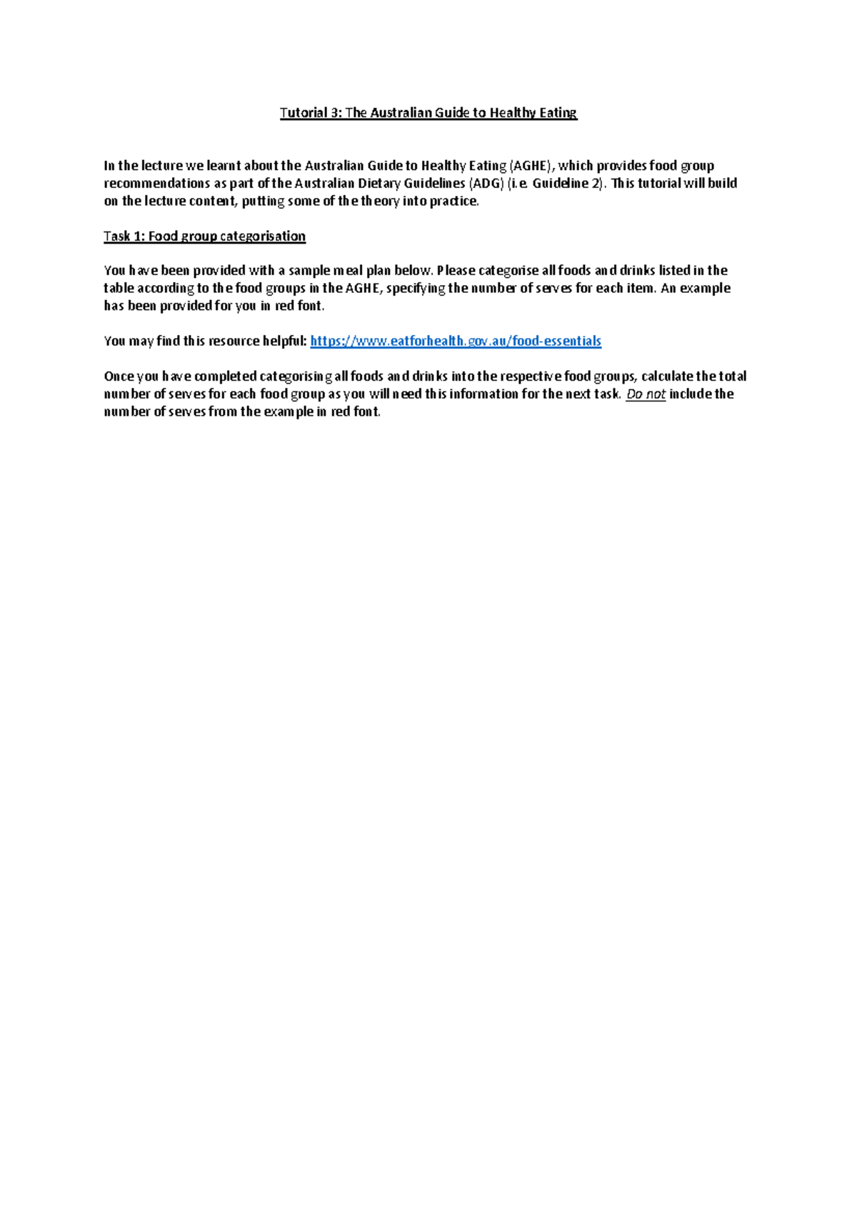 Tutorial 3 lesson plan AGHE answers - Tutorial 3: The Australian Guide ...