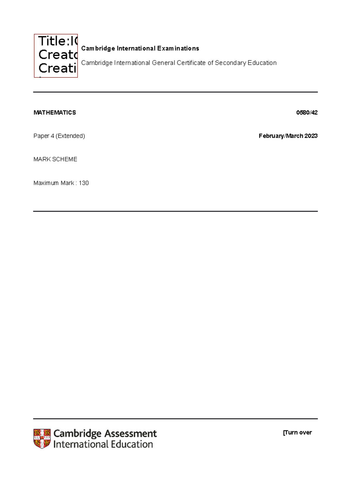 Maths 0580 Paper 4 MS - Mathematics Mark scheme - Title:IGC Creator ...