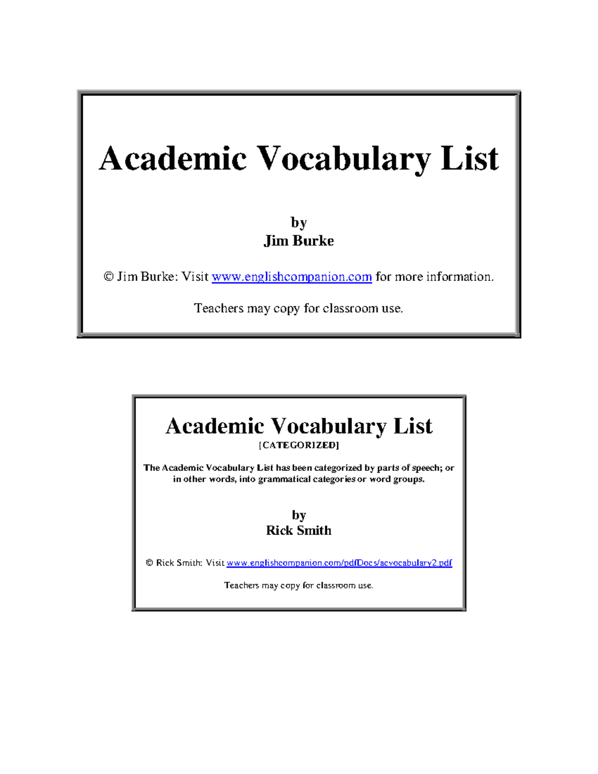 Academic vocabulary list - Academic Vocabulary List by Ji m Burke Ji m ...