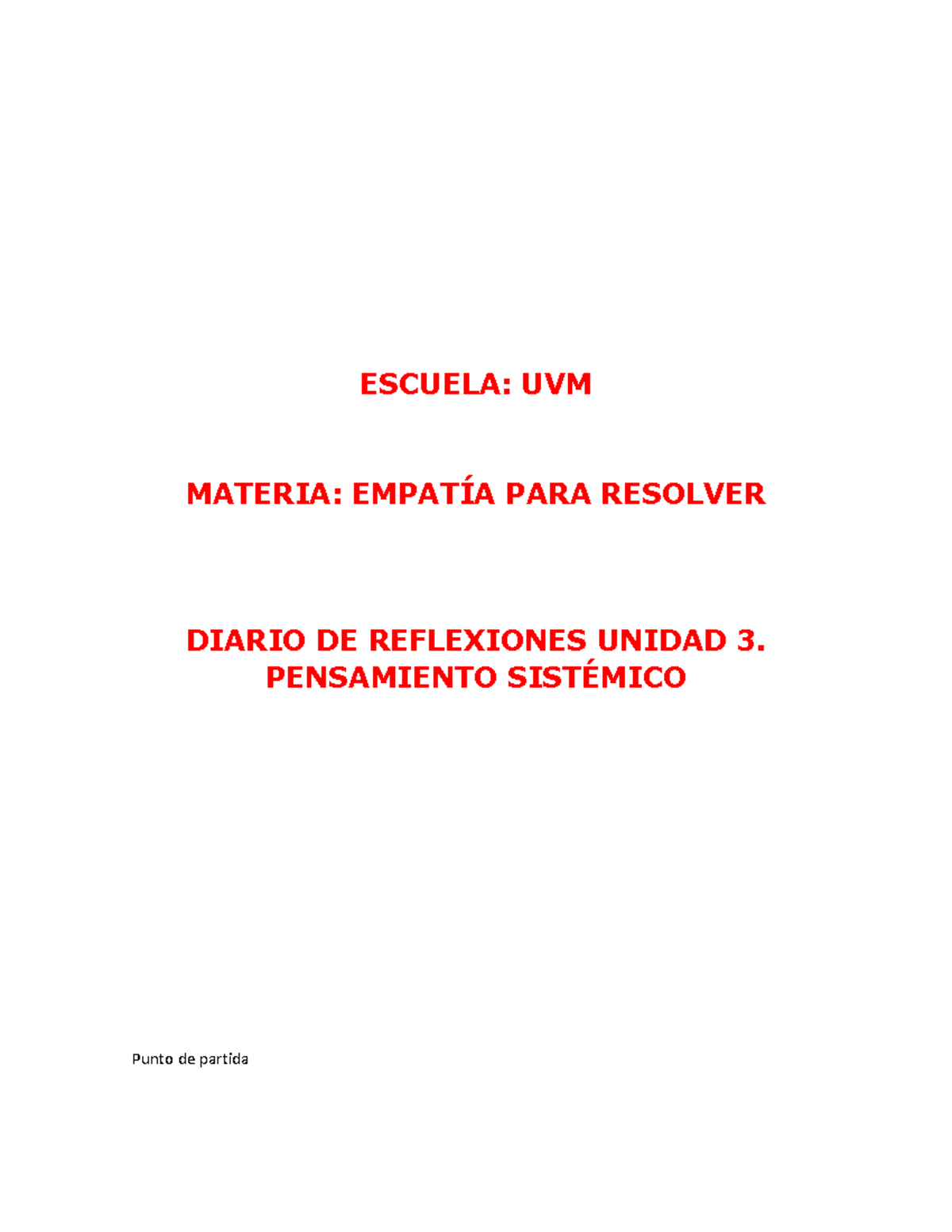 Diario DE Reflexiones Unidad 3 sdr1 - ESCUELA: UVM MATERIA: EMPATÕA PARA RESOLVER DIARIO DE ...