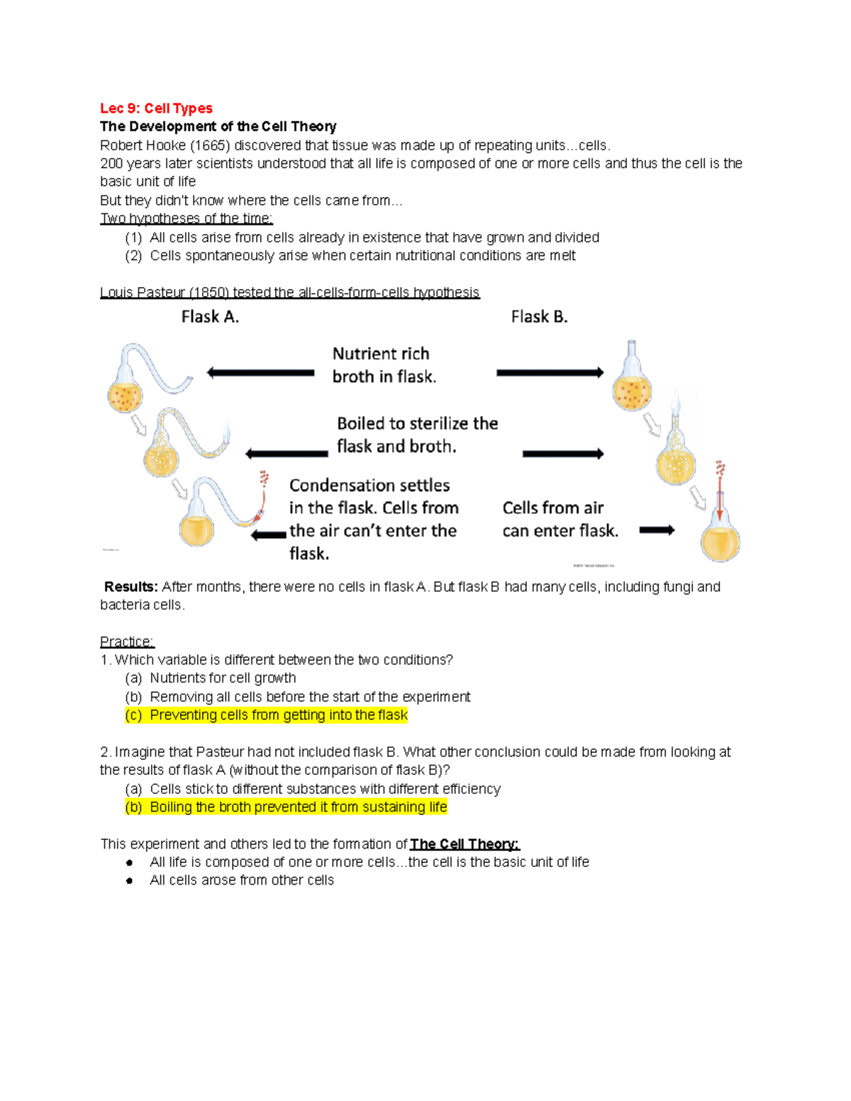 Lec 9 Cell Types - Lec 9: Cell Types The Development of the Cell Theory ...