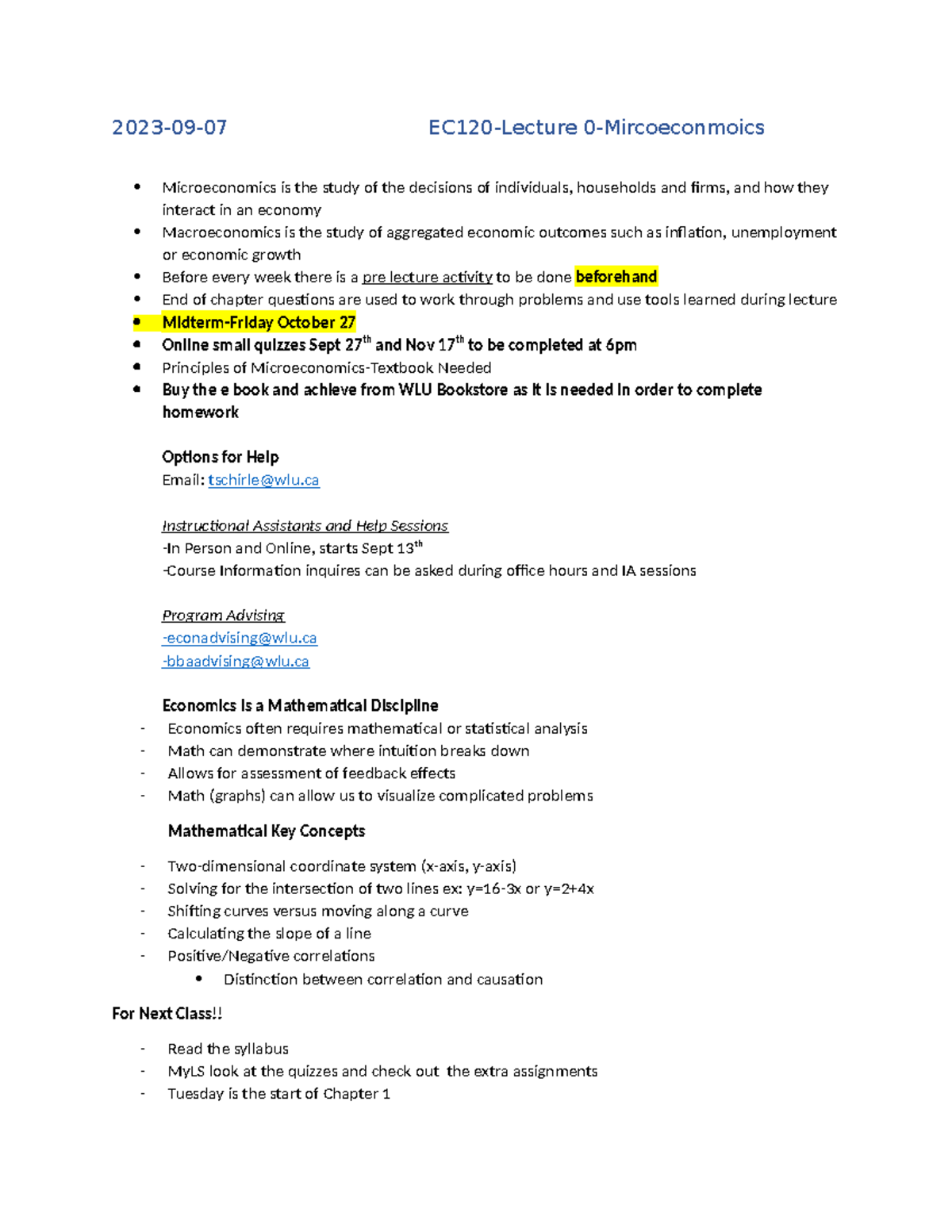 Mirco First Lecture - 2023-09-07 EC120-Lecture 0-Mircoeconmoics Microeconomics is the study of ...