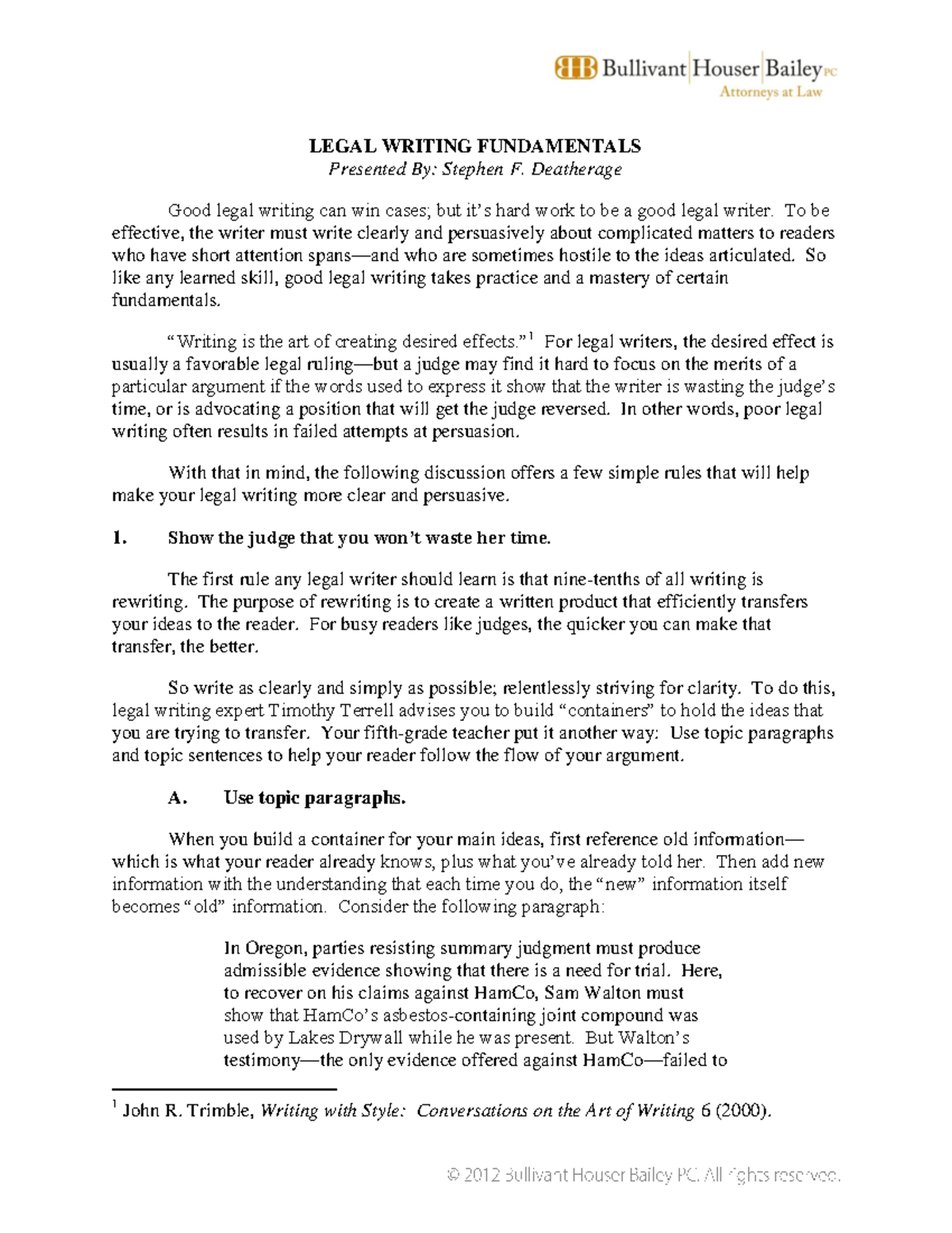 Legal Writing Fundamentals - LEGAL WRITING FUNDAMENTALS Presented By ...