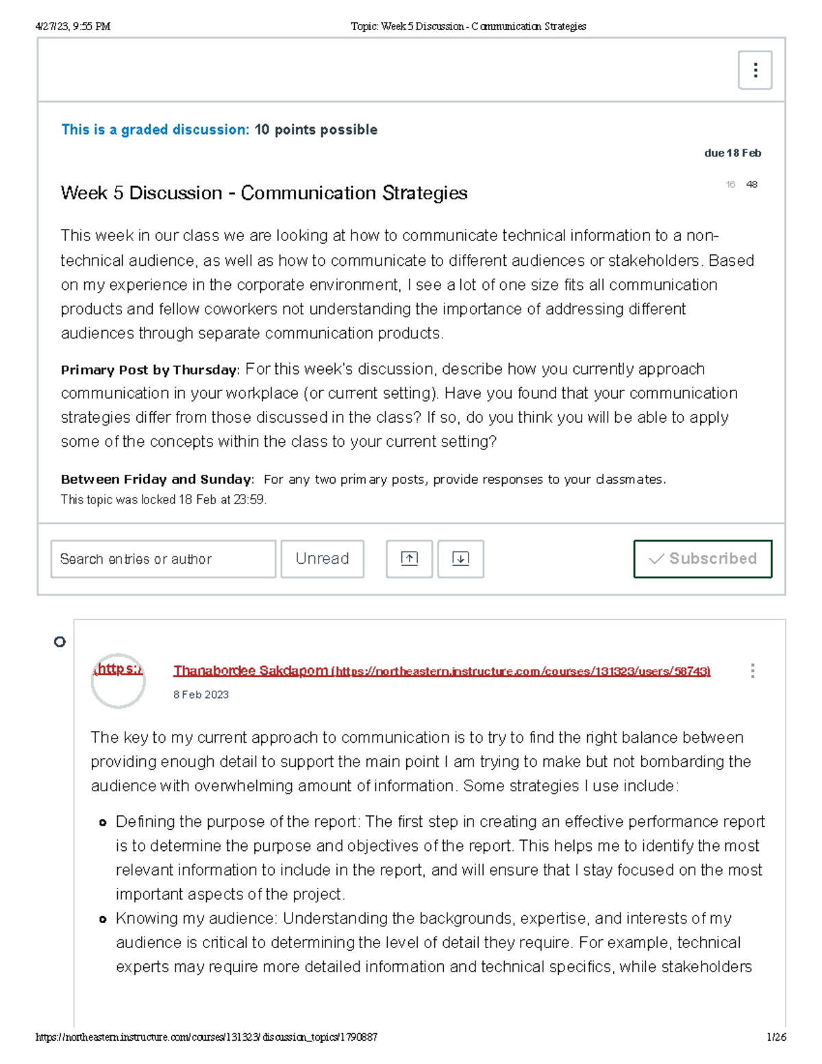 Topic Week 5 Discussion - Communication Strategies - This is a graded ...