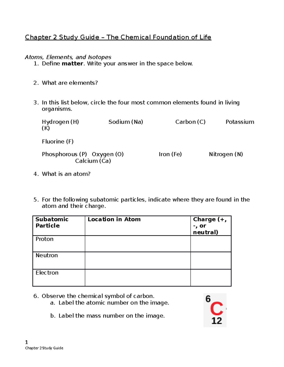 1140 Chapter 2 Study Guide v3 - BIO 1410 - CNM - Studocu