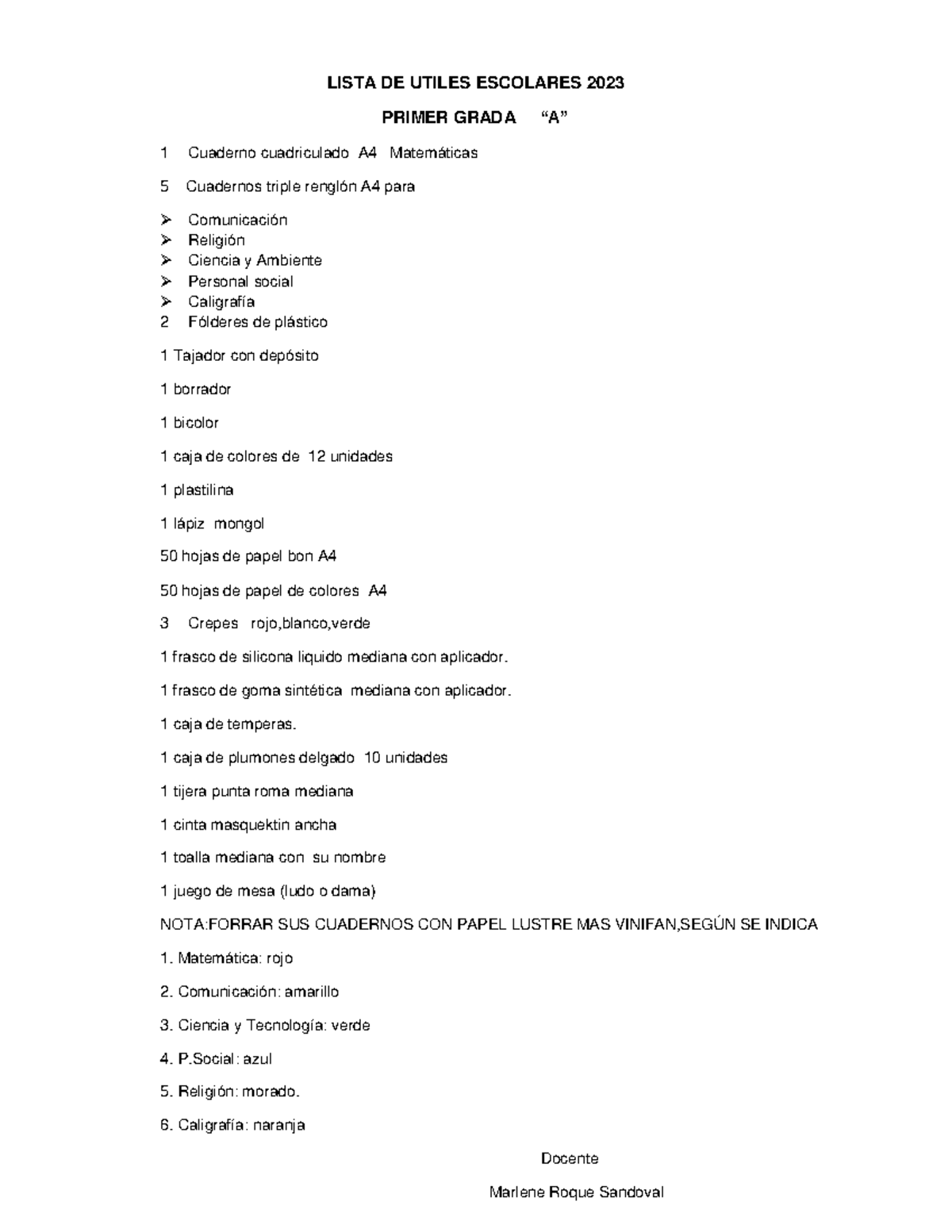 Lista DE Utiles Escolares 2023 - LISTA DE UTILES ESCOLARES 2023 PRIMER ...