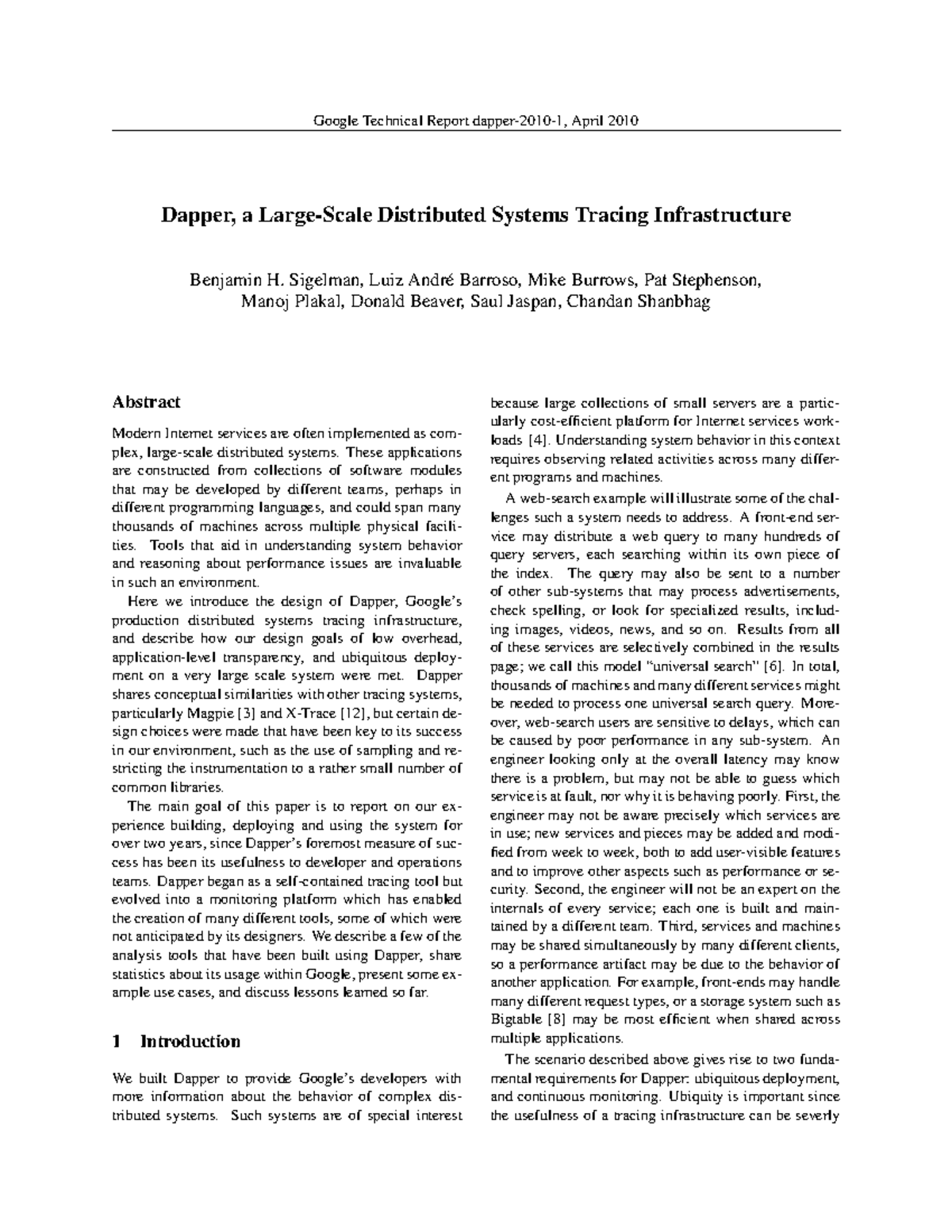 Google-dapper distributed system tracking - Google Technical Report ...