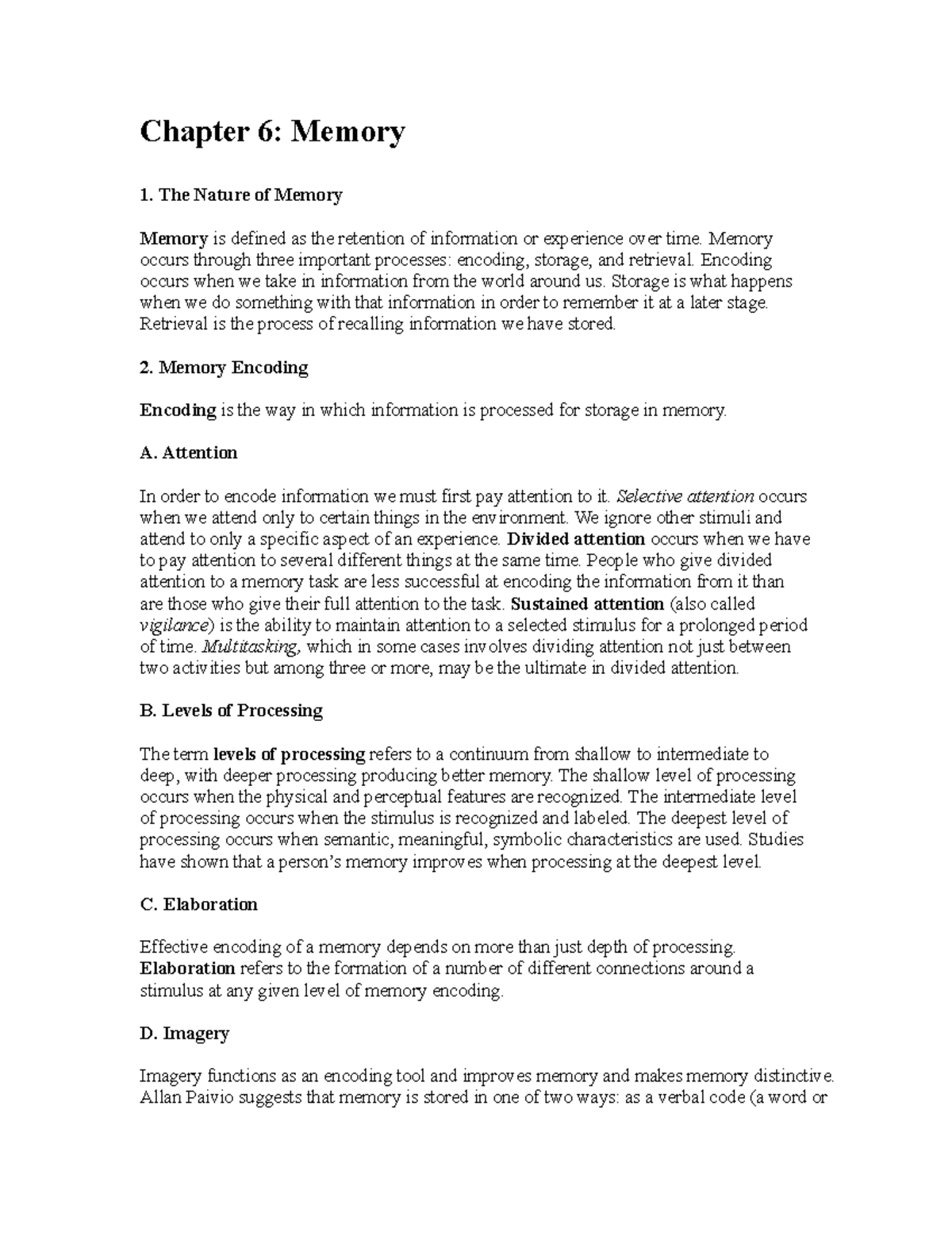 Chapter 6 Study Guide - Chapter 6: Memory 1. The Nature of Memory ...