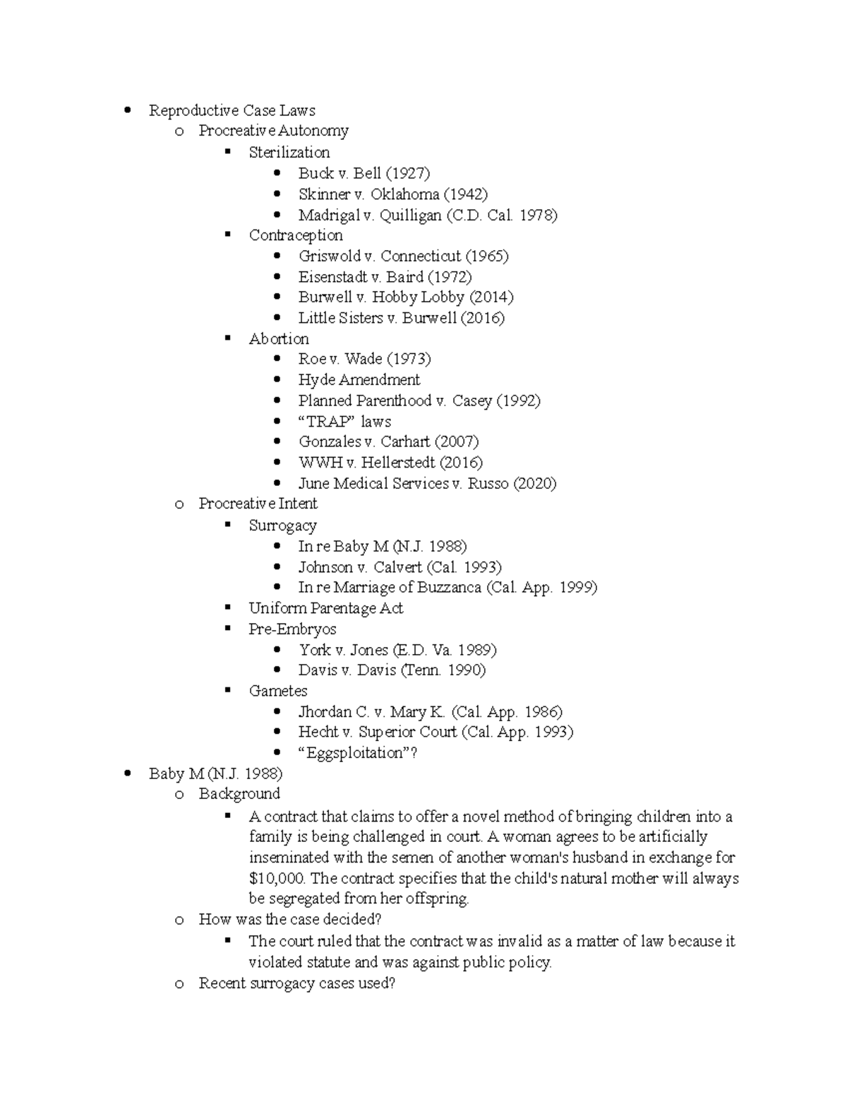 Reproductive Case Laws - Bell (1927) Skinner v. Oklahoma (1942 ...