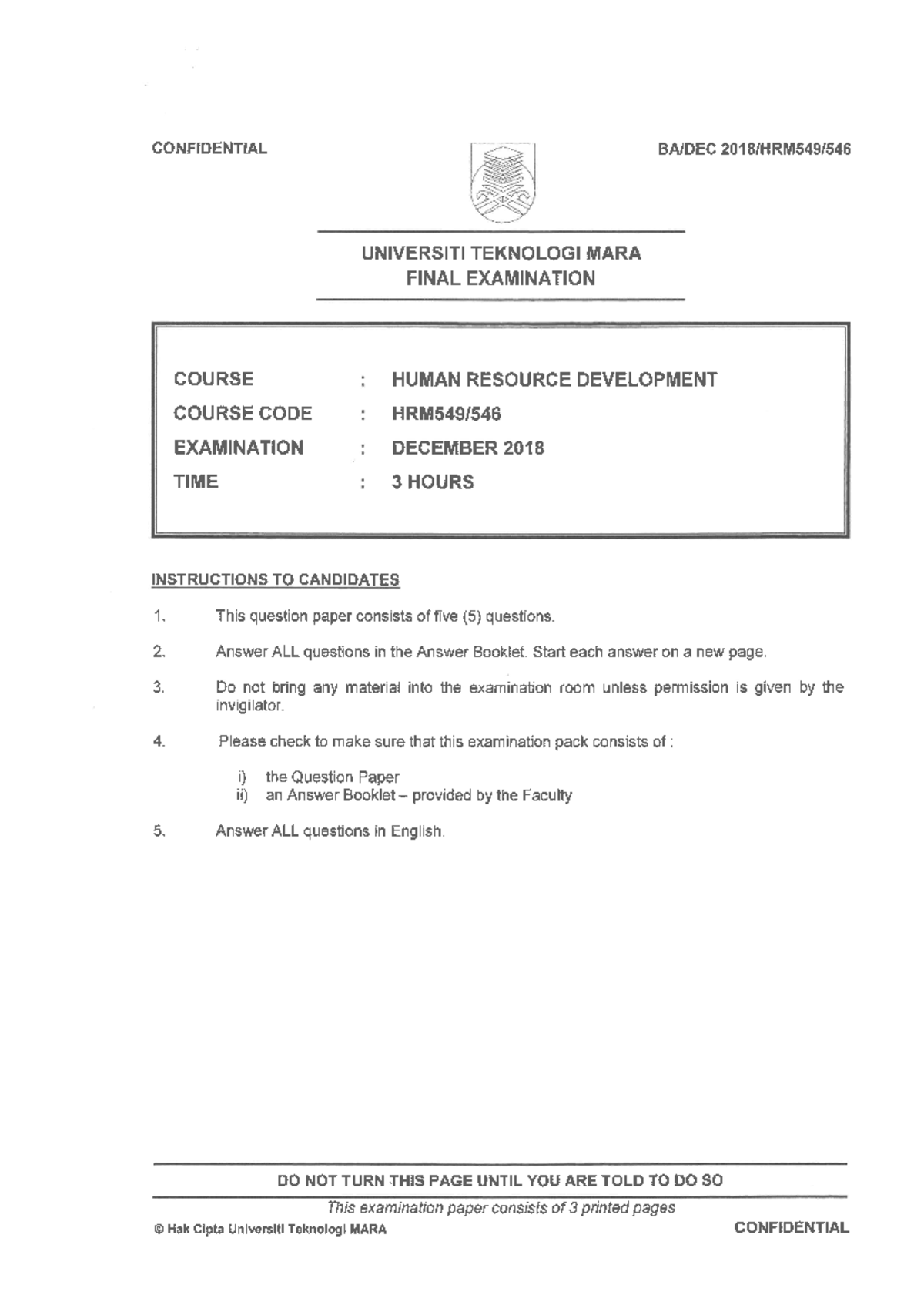 Final Exam Dec 2018 - Training and Development - Studocu