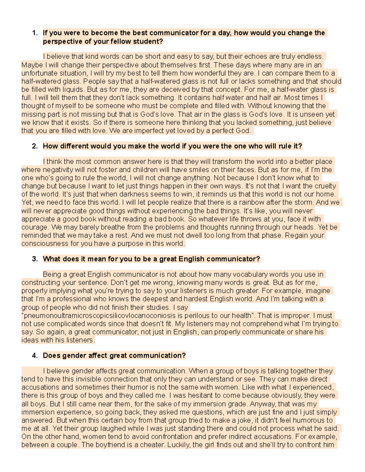 Purcom essay - Grade: A - 1. If you were to become the best communicator for a day, how would ...