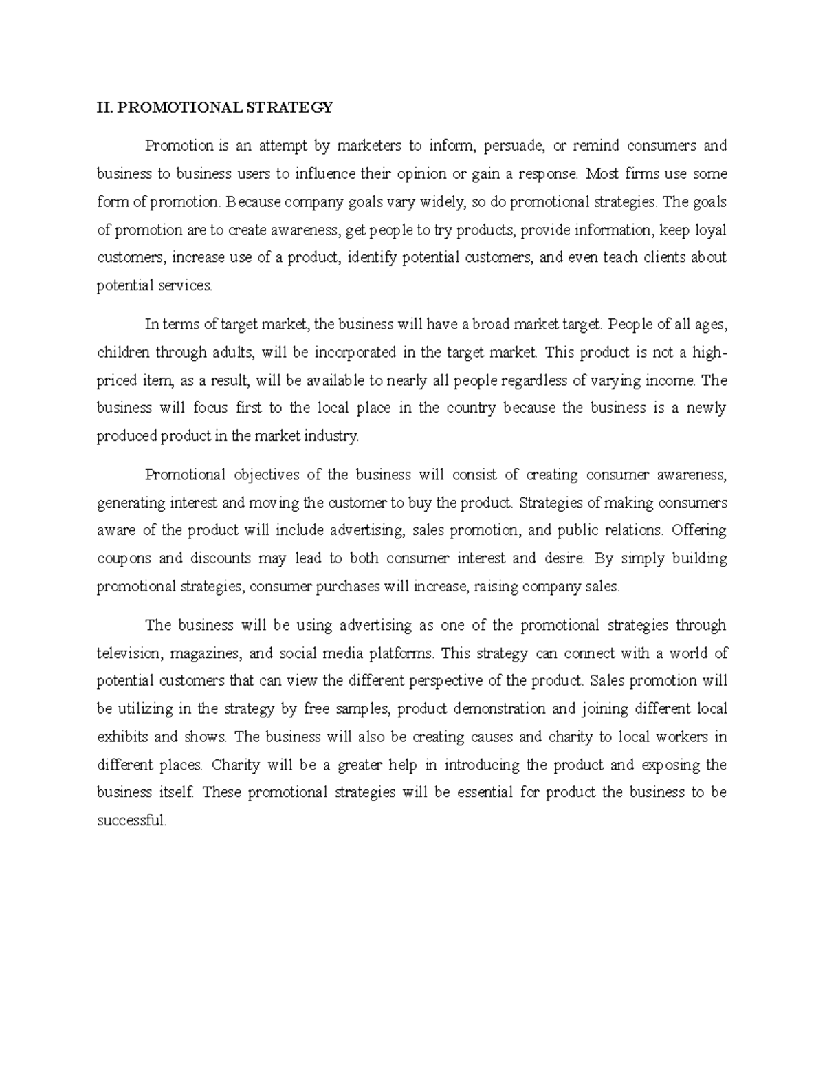 Promotional Strategy on Marketing for Businesses - II. PROMOTIONAL ...