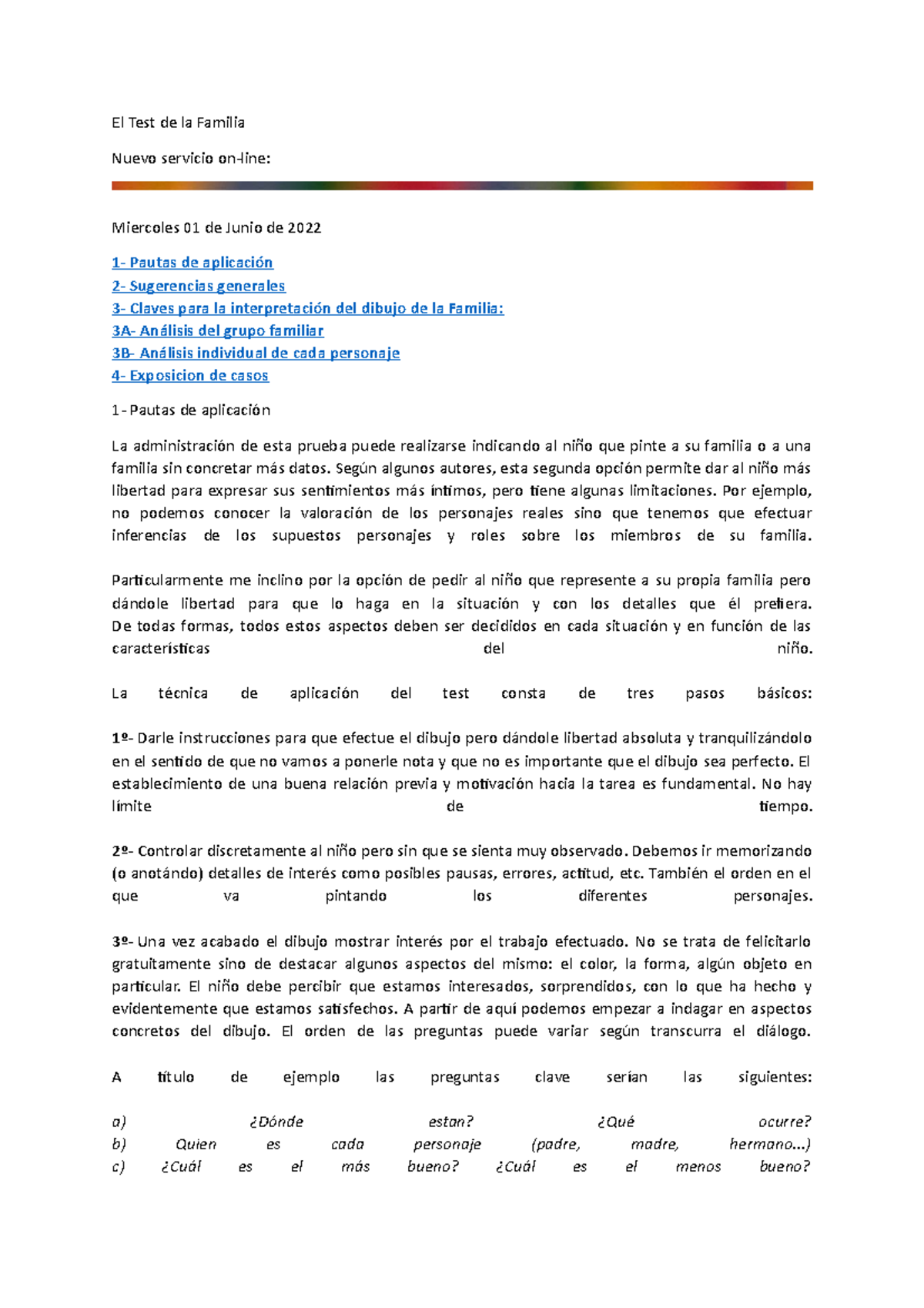 El Test de la Familia - Corrección prueba proyectiva - El Test de la ...