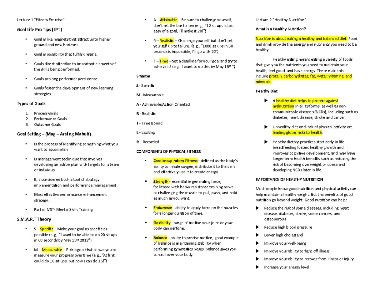 Reviewer Fitt - Lecture 1 “Fitness Exercise” Goal Life Pro Tips (LPT ...