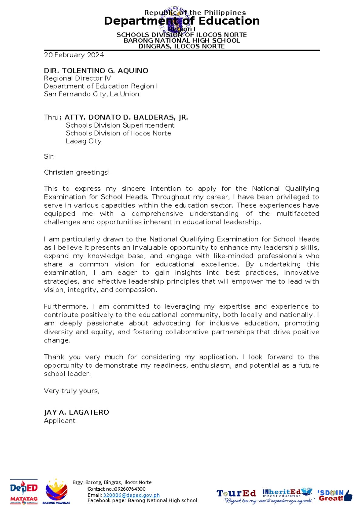 Letter-Format - Letter Format - Republic of the Philippines Department ...