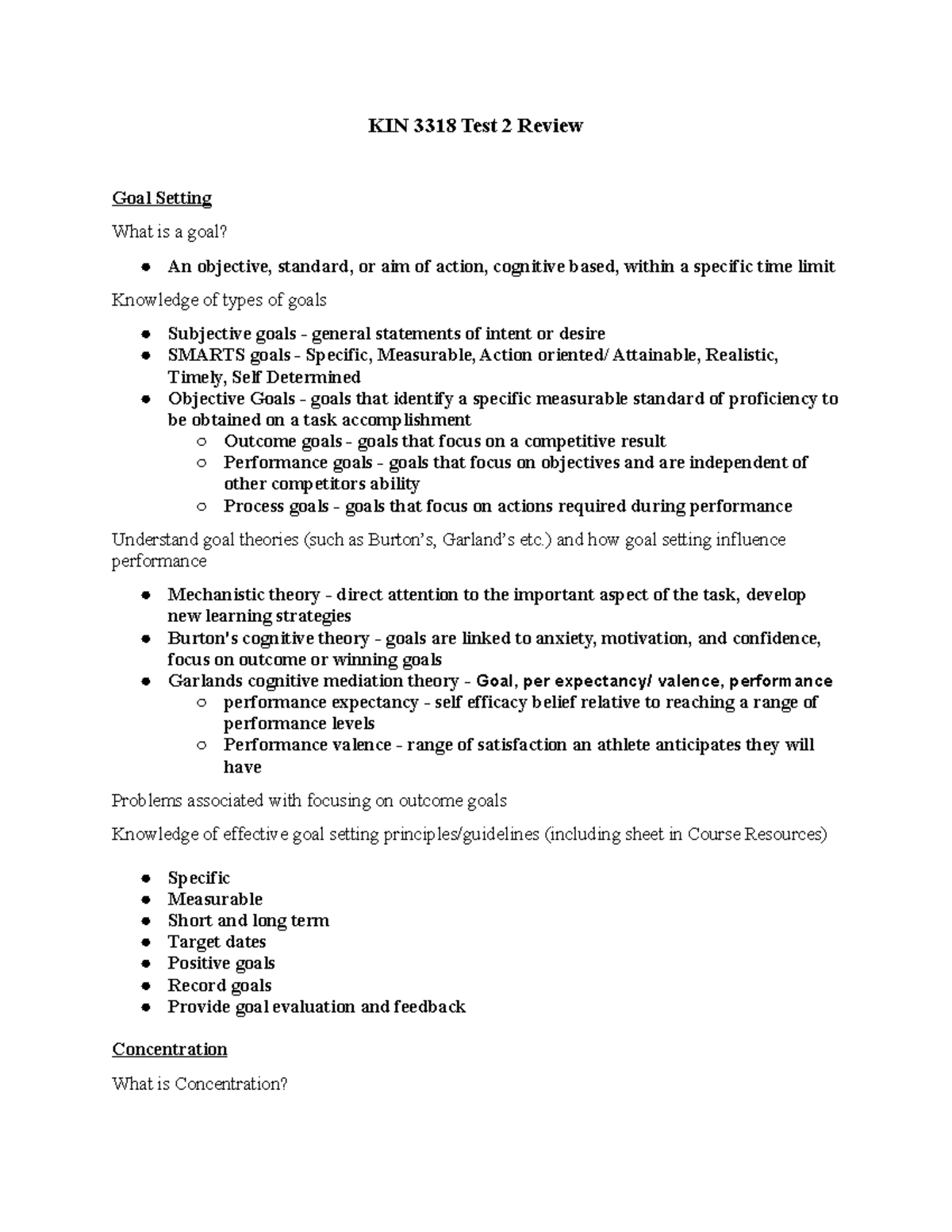 KIN 3318 Test 2 Review - chad smith - KIN 3318 Test 2 Review Goal ...