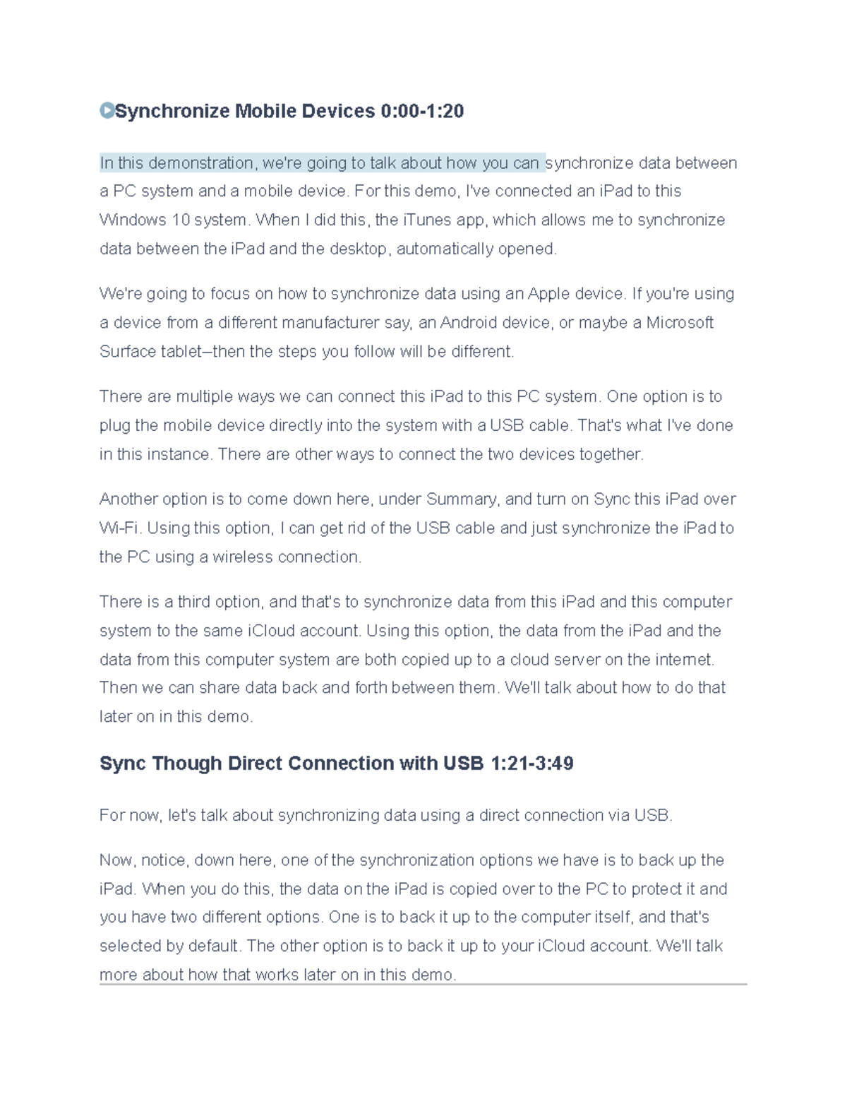 12.5.5 Synchronize Mobile Devices - Synchronize Mobile Devices 0:00-1 ...