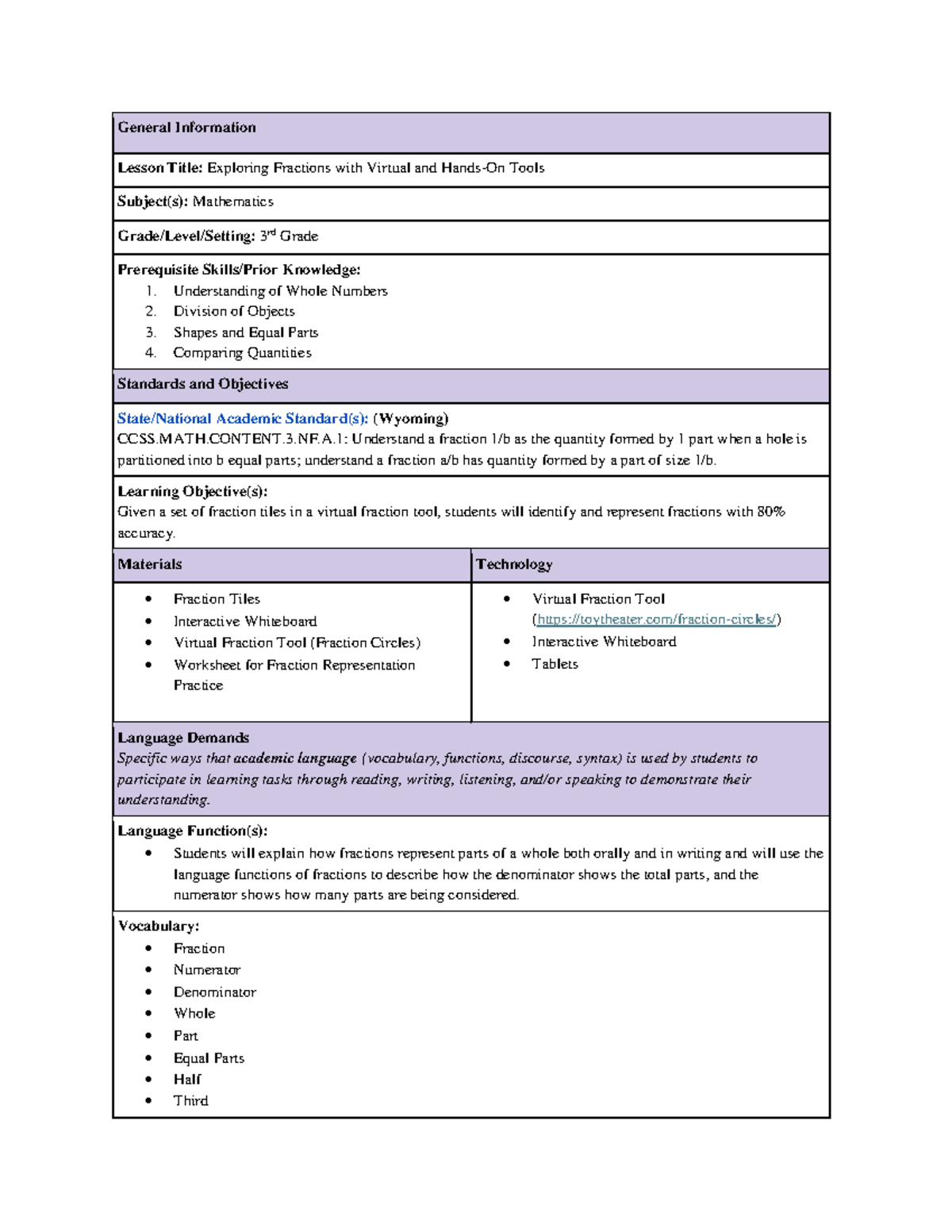 Task 1 Math - Lesson Plan for Performance Assessment 1 - General ...