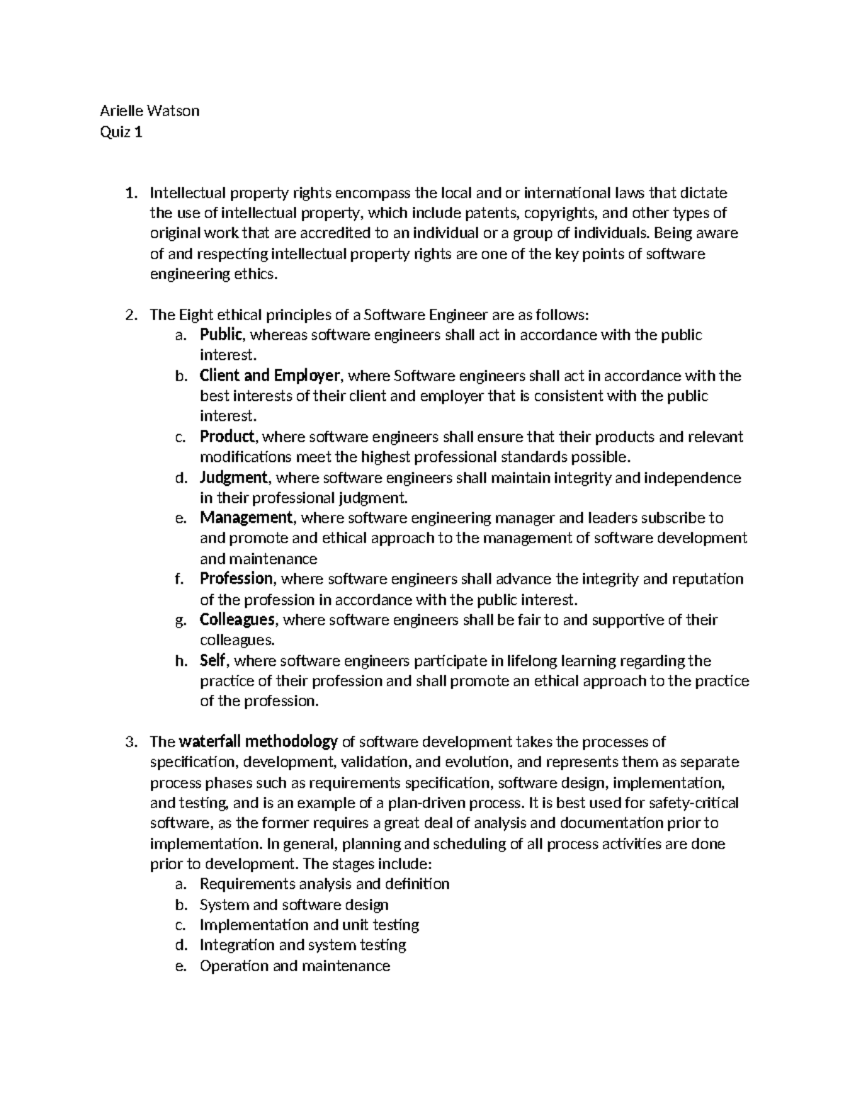 Quiz One Example - Arielle Watson Quiz 1 1. Intellectual property ...