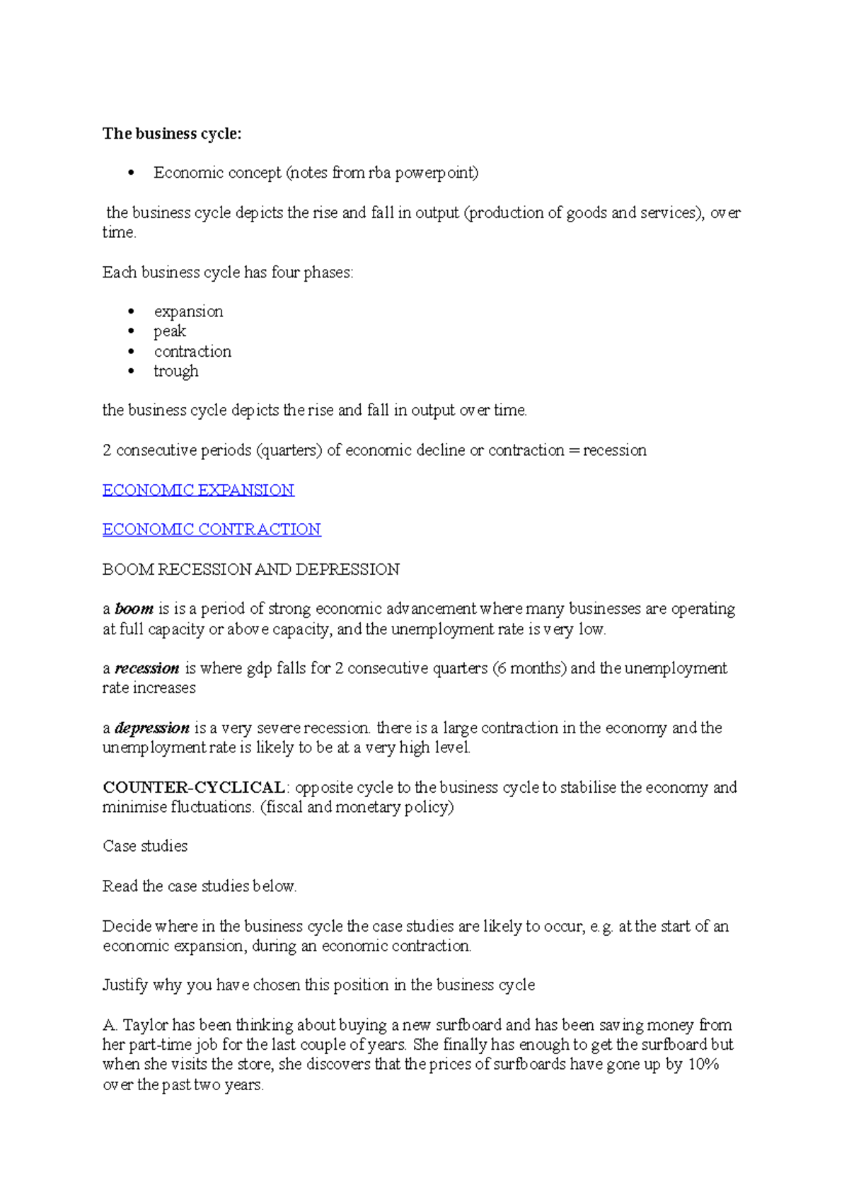 The business cycle - The business cycle: Economic concept (notes from ...